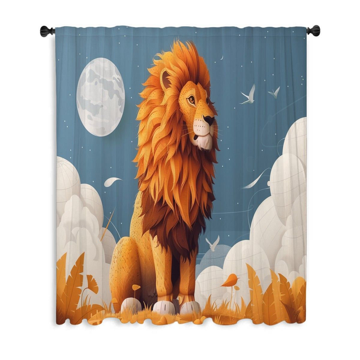 VisionDecor Majestic lion Window Curtains, Wildlife Blockout & Sheer ...