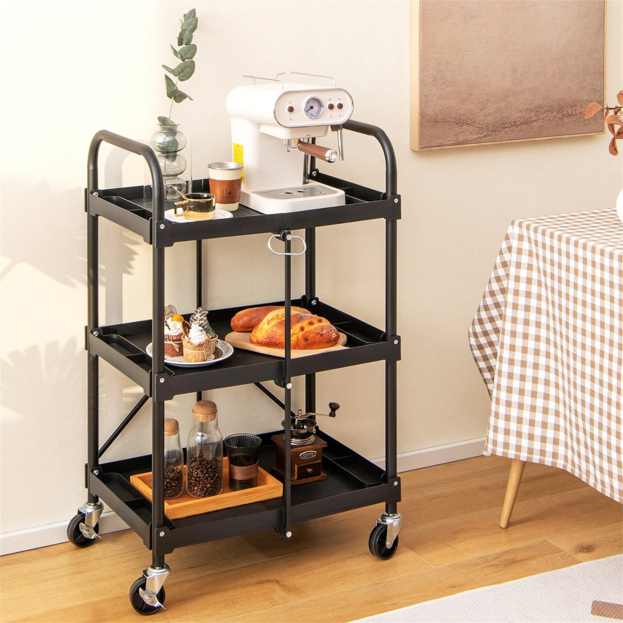 Latitude Run 3-Tier Folding Tool Trolley, Metal Frame Service Cart With ...