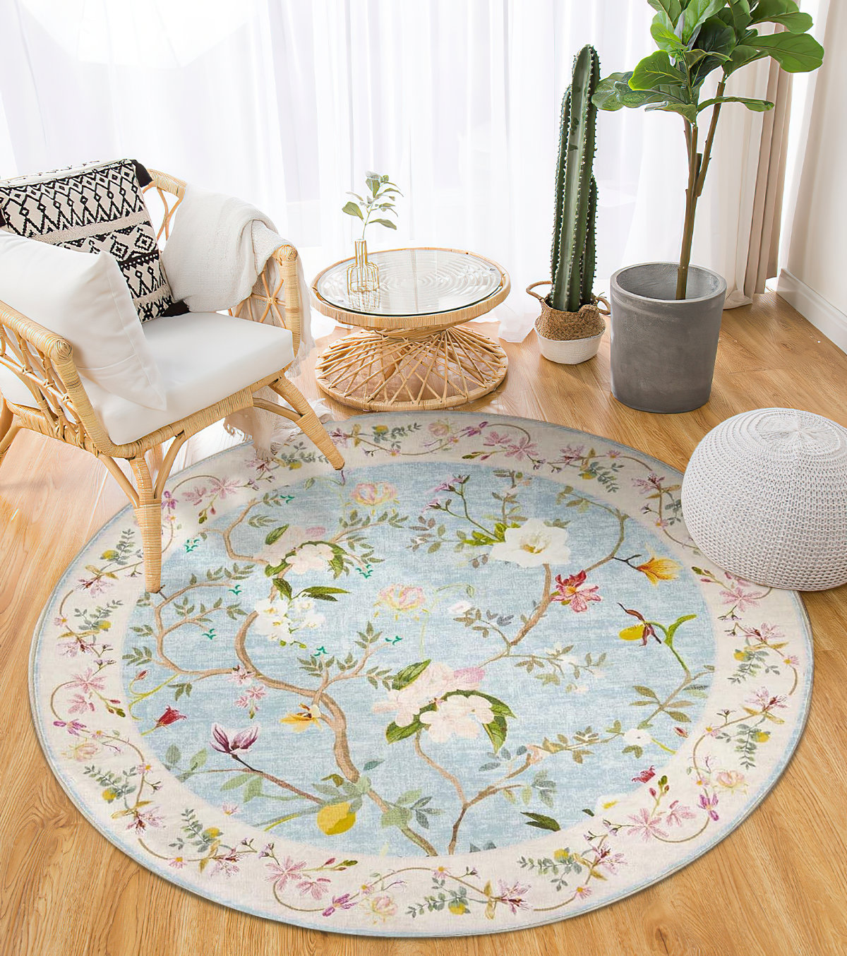 Red Barrel Studio® Non-Slip Round Machine Washable Rug - Versatile Low ...