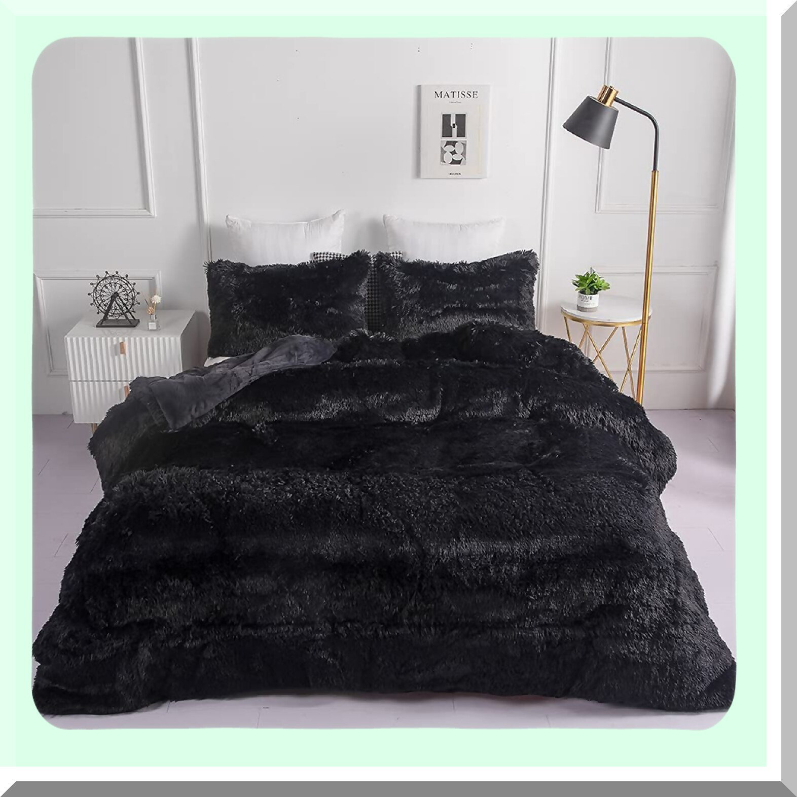 Everly Quinn Luxury Plush Black Shaggy Comforter Set - Full/Queen Size ...