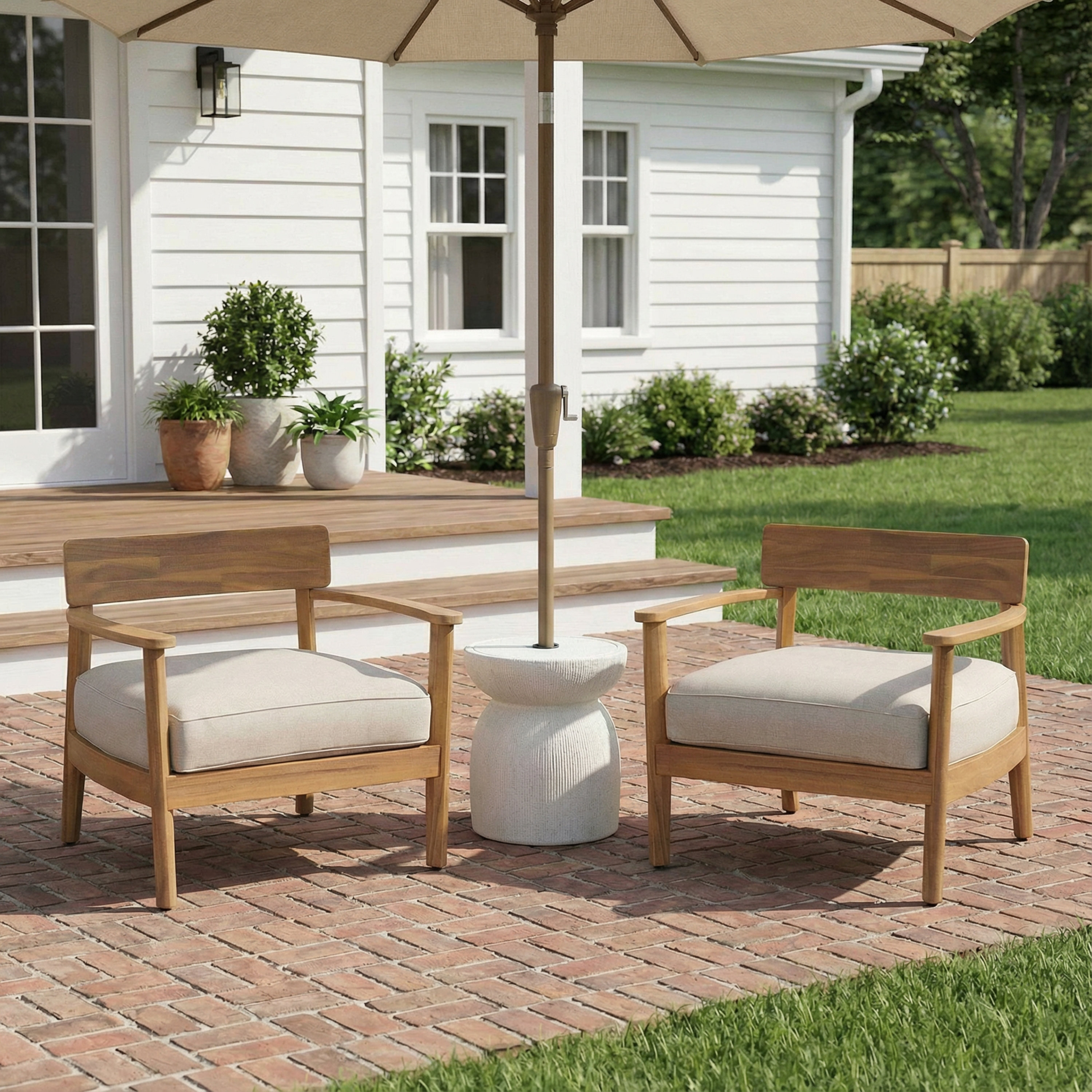 NFusion Mararo Modern Coastal Acacia Wood Club Chairs With Cushions And ...