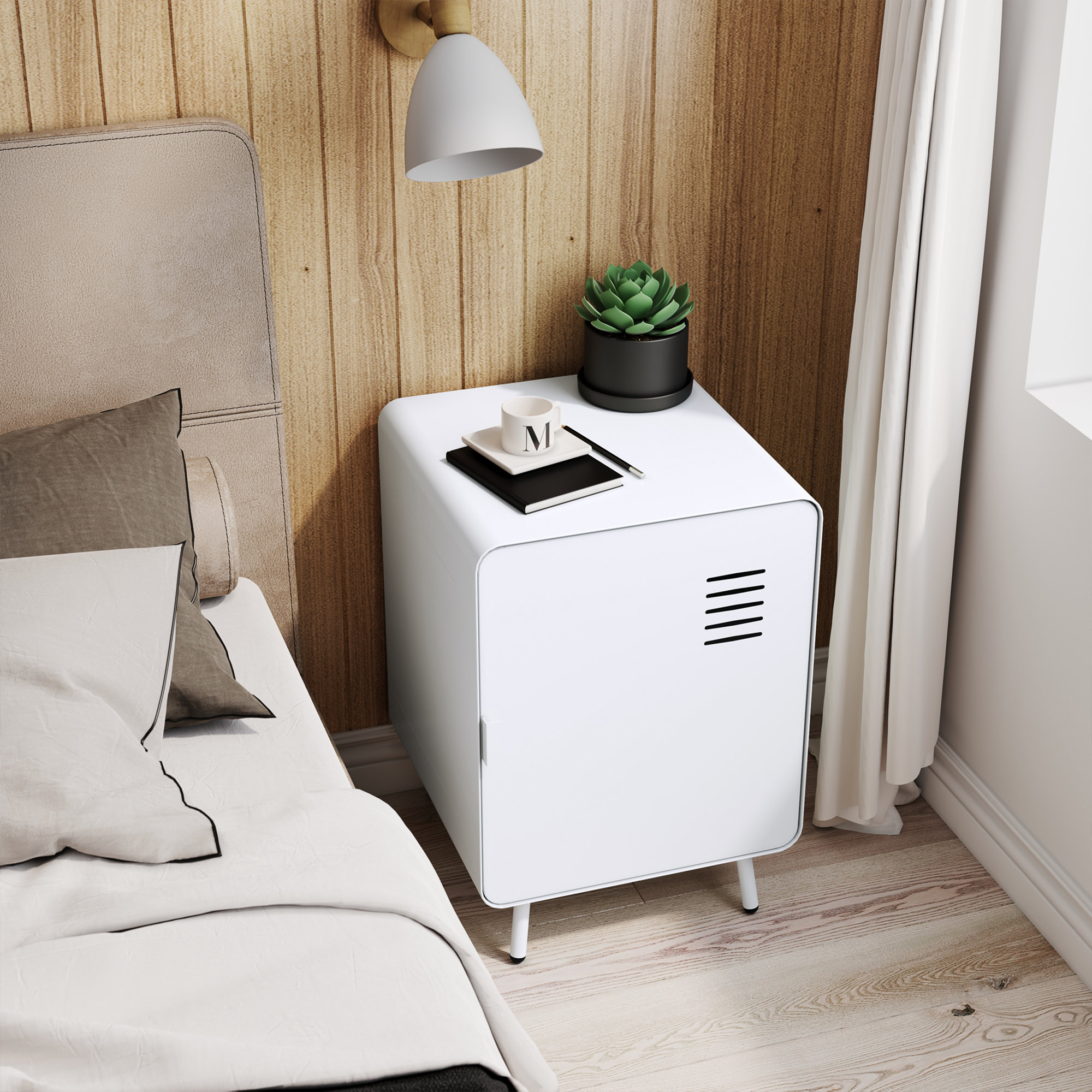 George Oliver Metal Nightstand With Door, Shelf, And Handle, Industrial ...