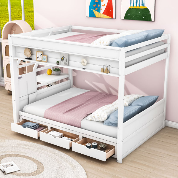 Harriet Bee Dalvey Kids Full Over Full 3 Drawers Convertible Futon Bunk ...