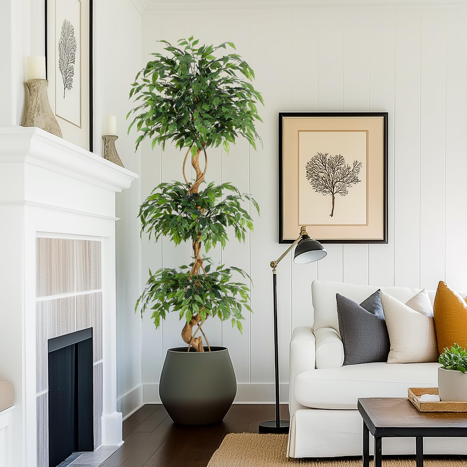 Yuan Home Ficus Artificial Tree With Curved Trunk,6 Feet Faux Plant ...