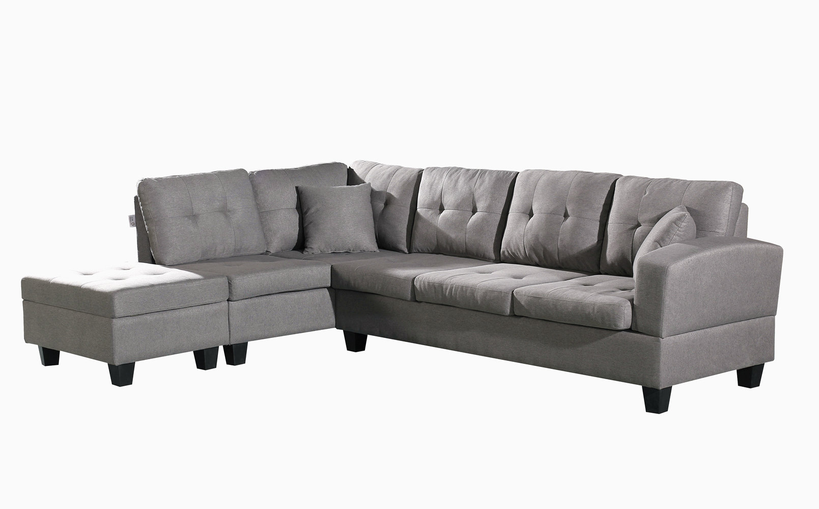 Lark Manor Fabric Left Chaise Living Room Sofa Set With Storage Ottoman ...