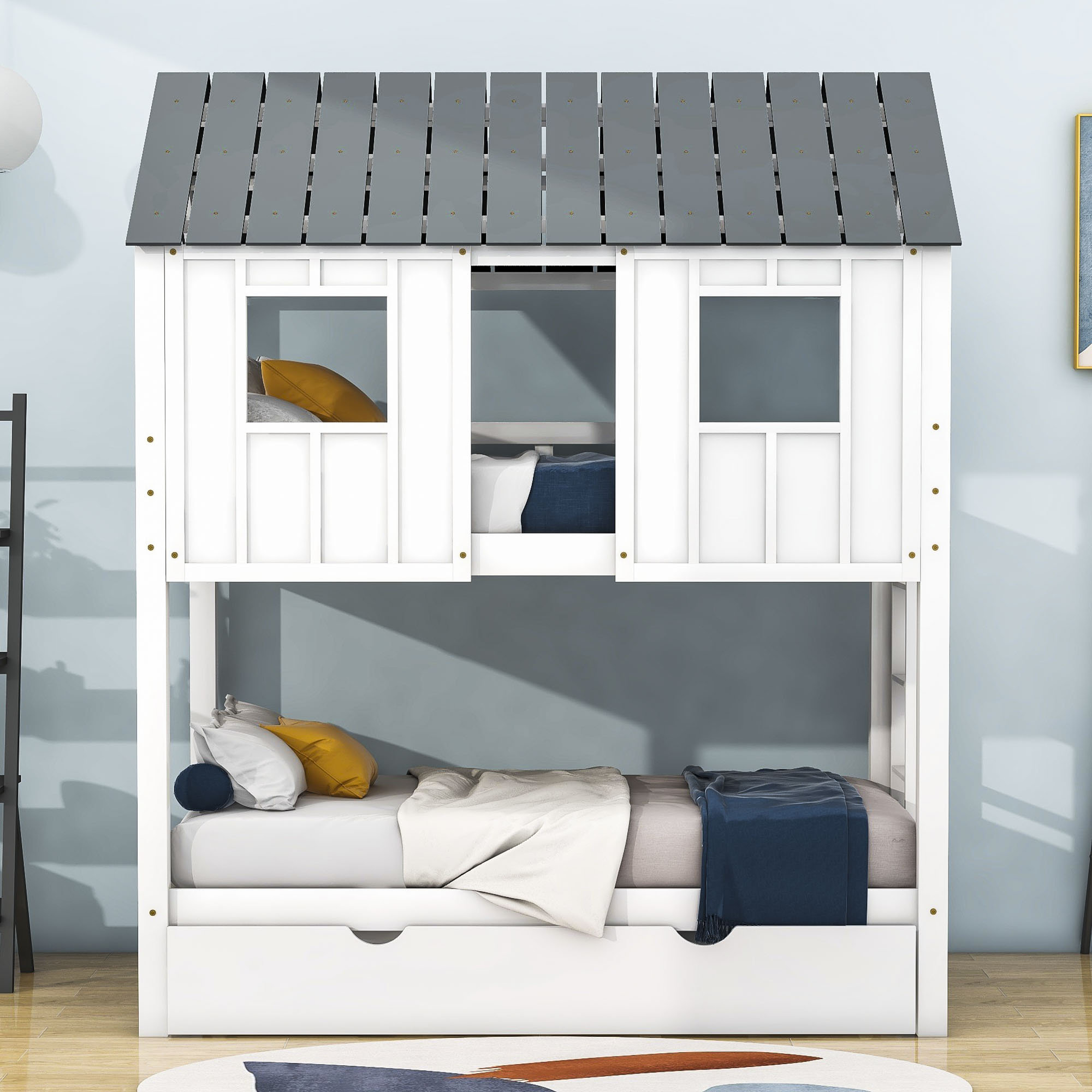 Harper Orchard Craton Twin Over Twin Standard Bunk Bed with Trundle by ...