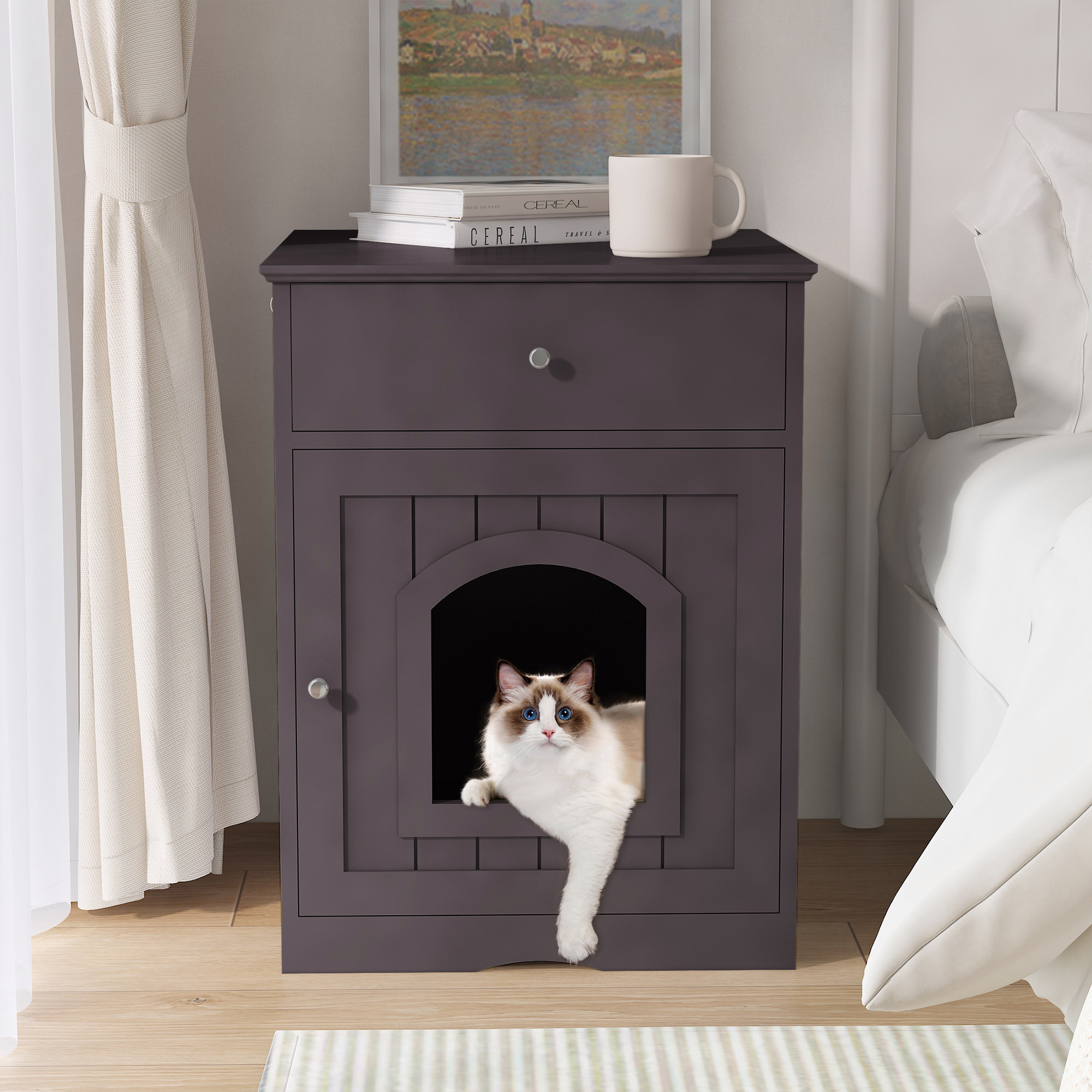 Archie & Oscar™ Wooden Pet House Cat Litter Box,Hidden Litter Box | Wayfair