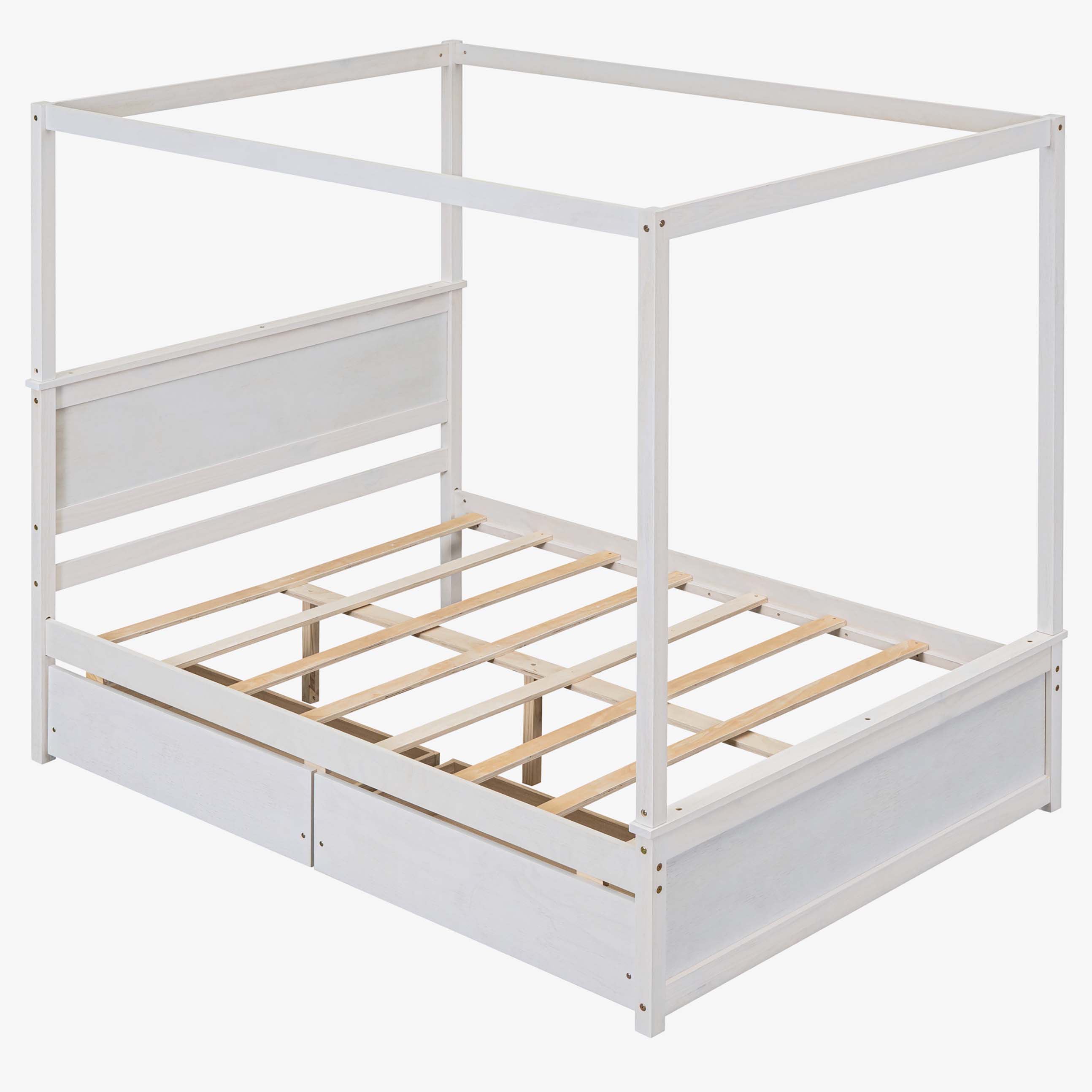 Lark Manor Wood Canopy Bed with Two Drawers, Full Size Canopy Platform ...
