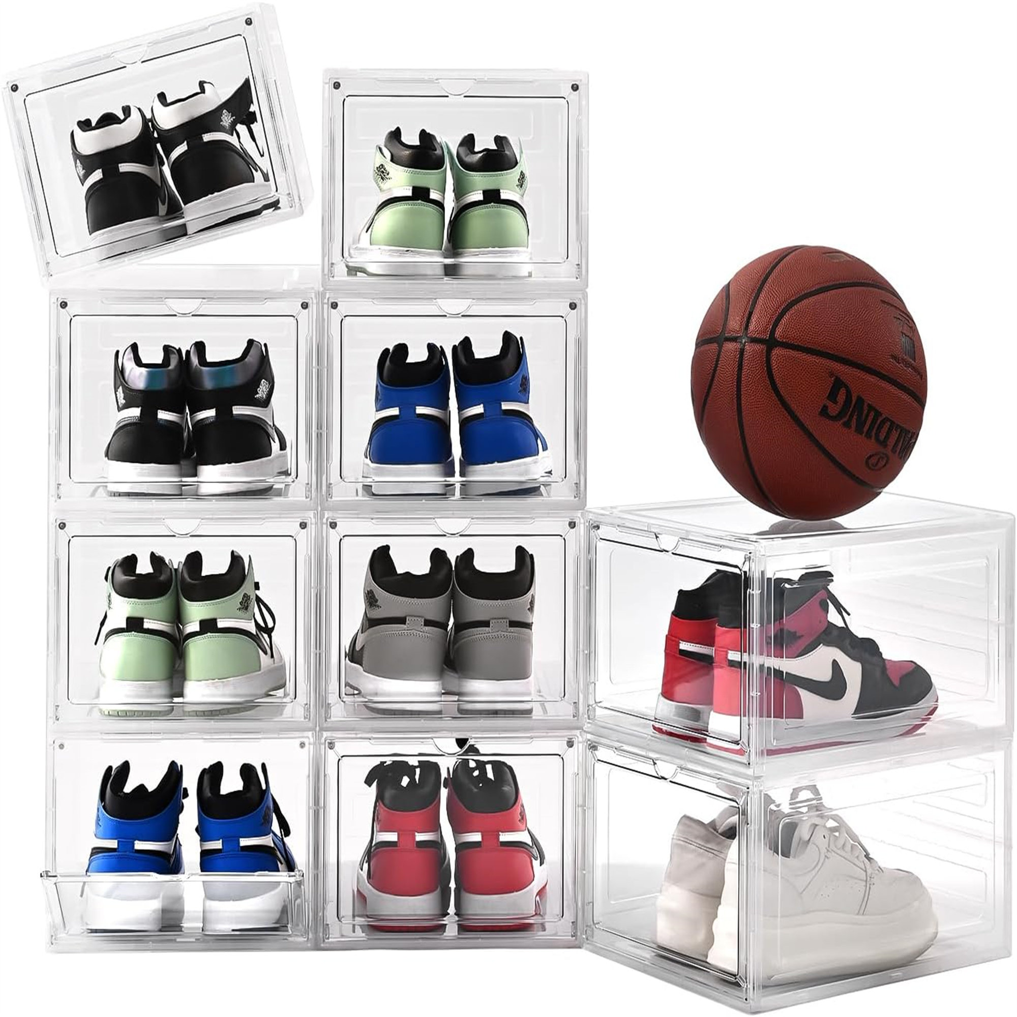 Rebrilliant Drop Front Shoe Box with Clear Door,10 pack Plastic Shoe ...