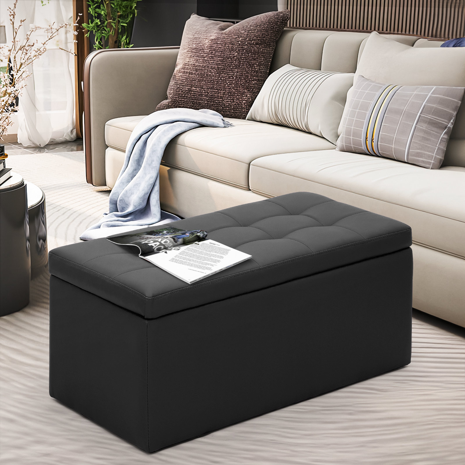 MoNiBloom Tufted Storage Ottoman Upholstered End of Bed Footstool ...