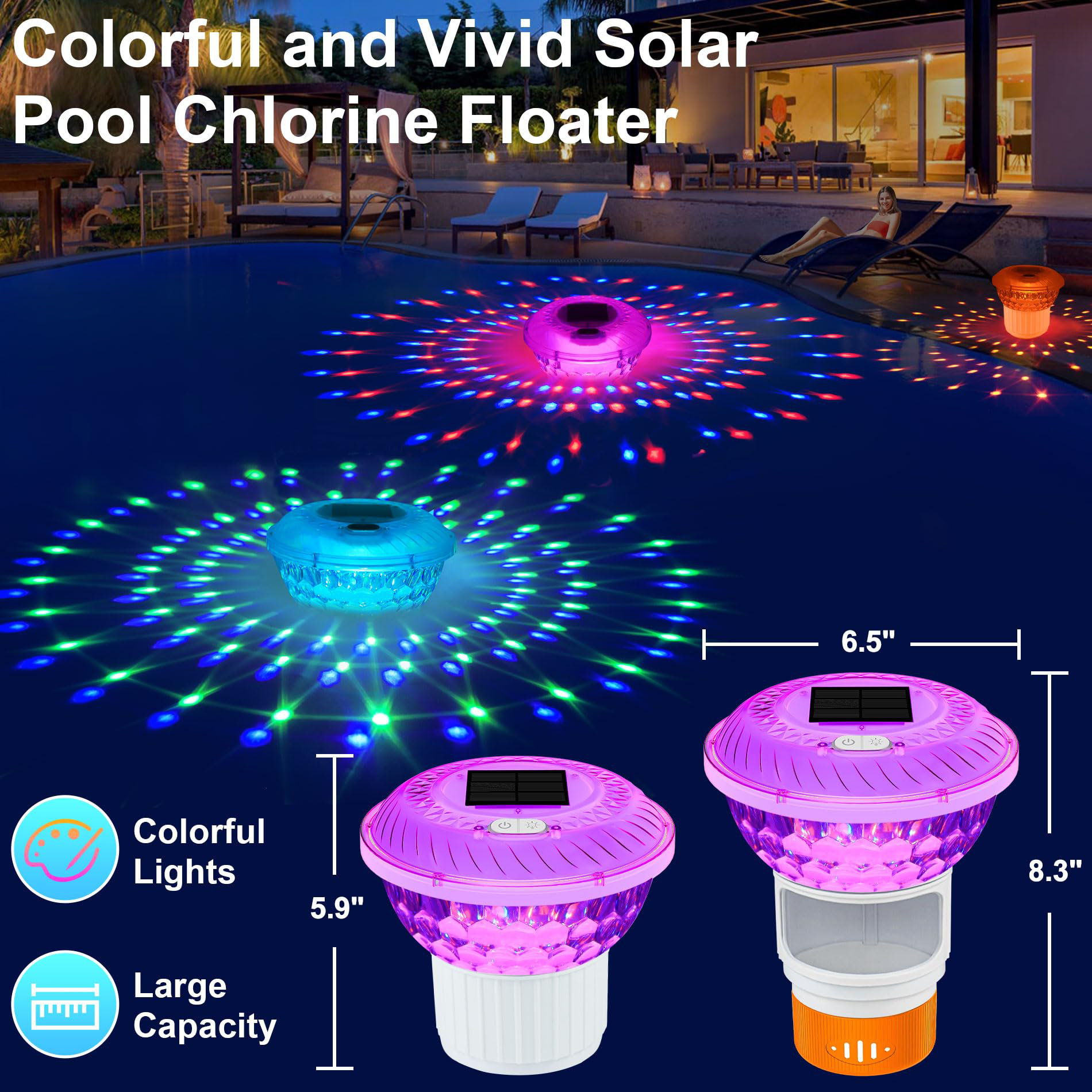 Zeki Shoggy Solar Chlorine Floater With Colorful Light Show,Button ...