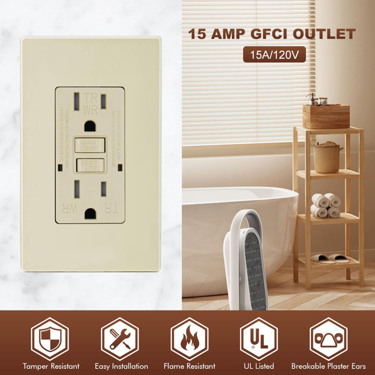 EZsport GFCI Outlet WR,TR 15A,Ivory Self Testing Weather Resistant ...