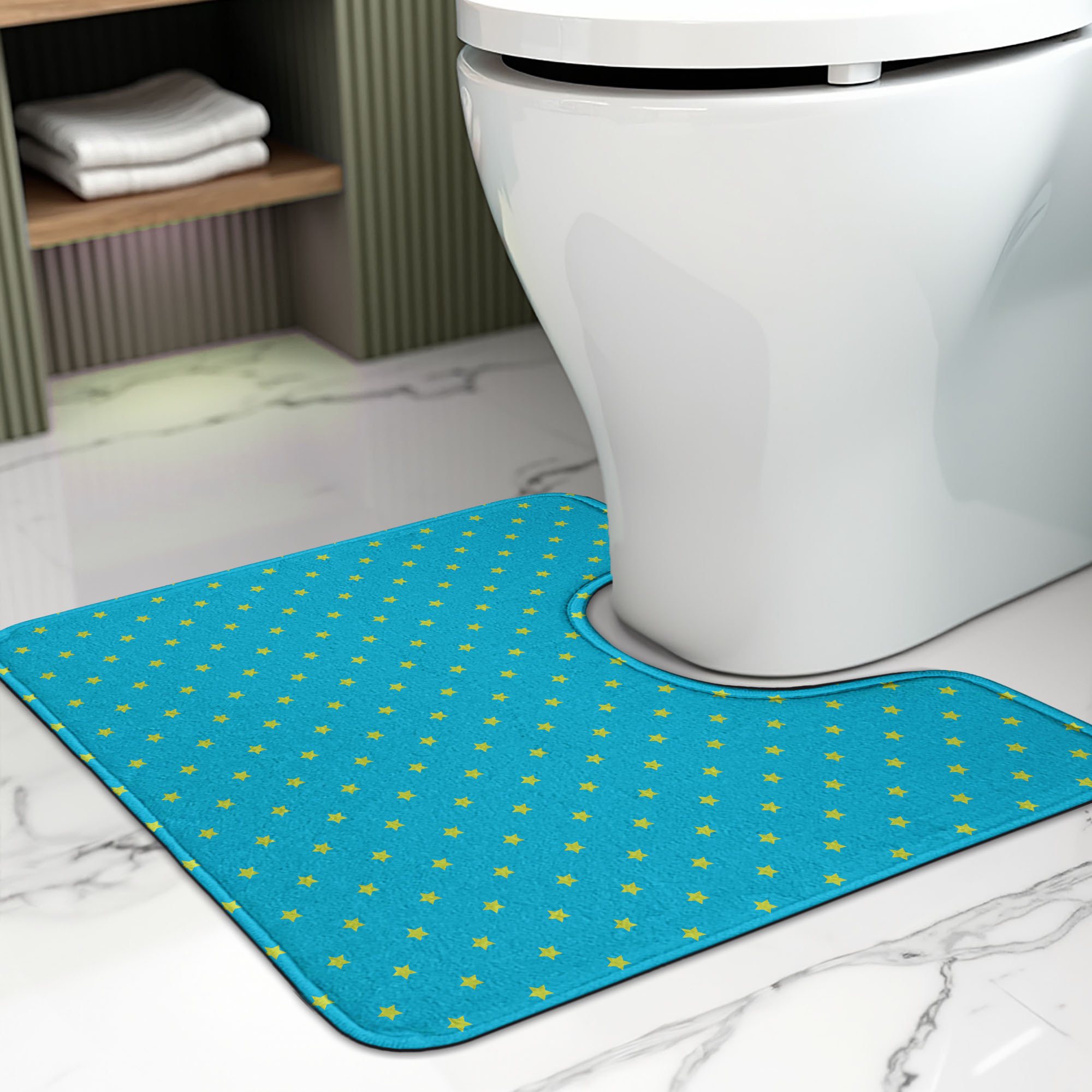 Ebern Designs Stars Toilet Mat U-Shape Bathroom Rug 20" Sky Blue Yellow ...