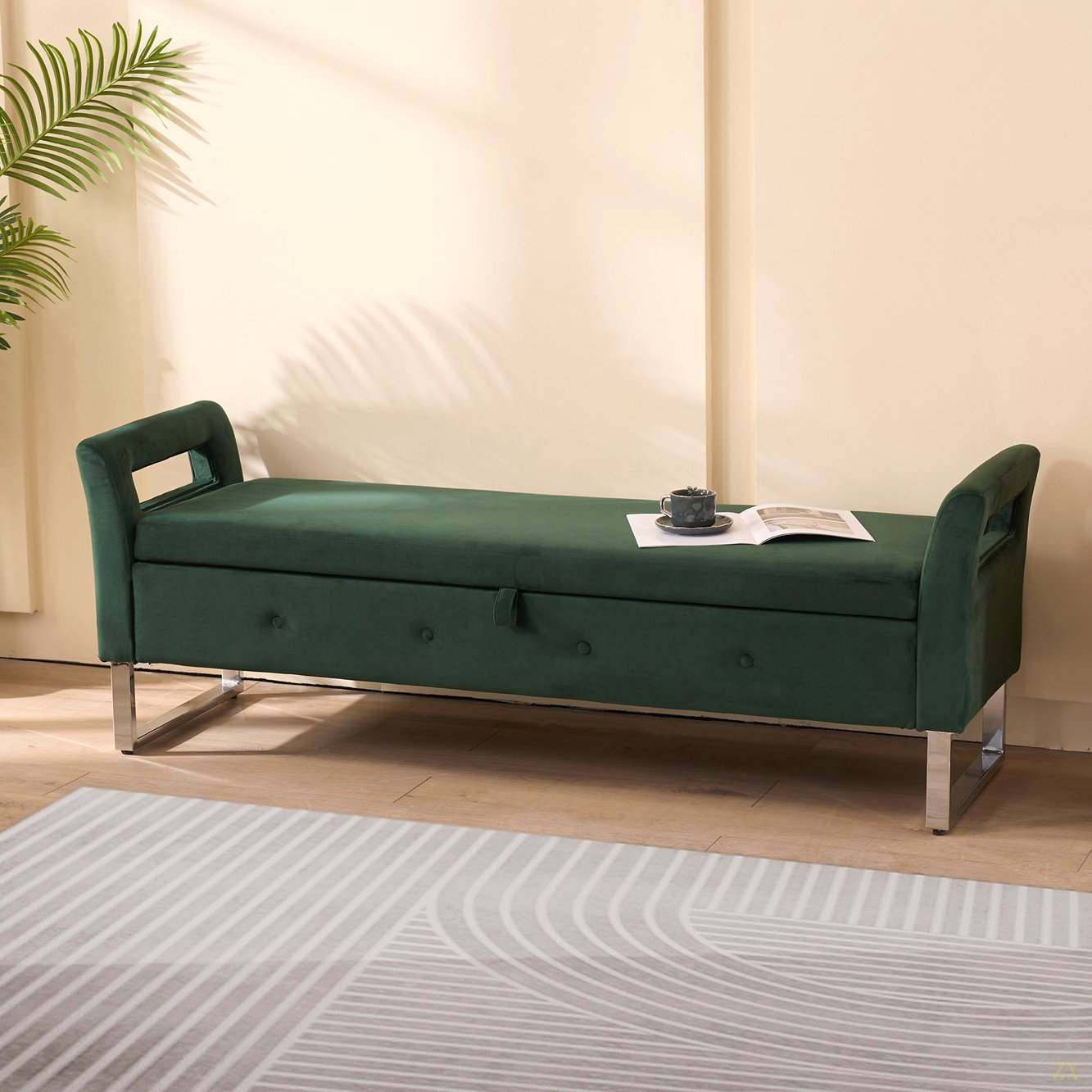 Everly Quinn 67.91"Wide Velvet Storage Soft Bench With Armrests For ...
