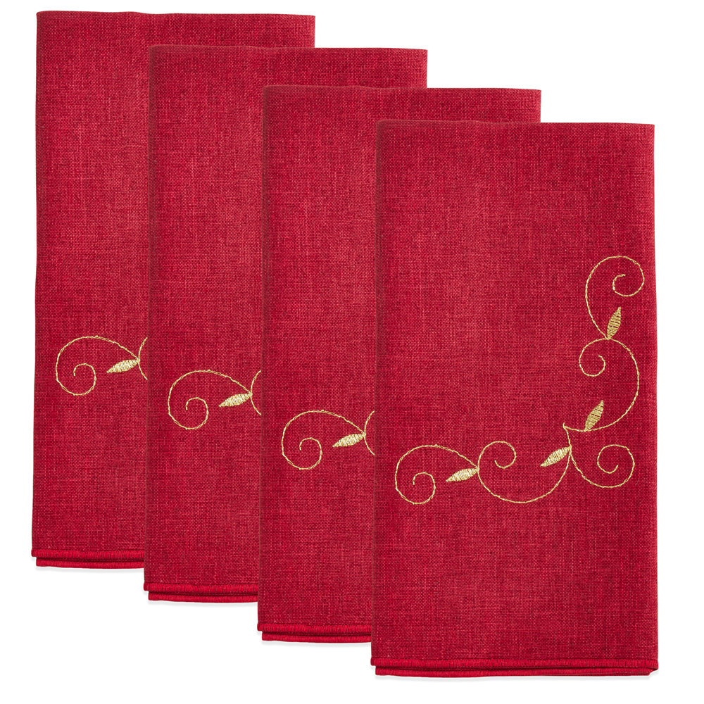The Holiday Aisle® Burgundy Holiday Embroidered Design Choth Napkins 20 X 20 Inch, Set Of 4 ...