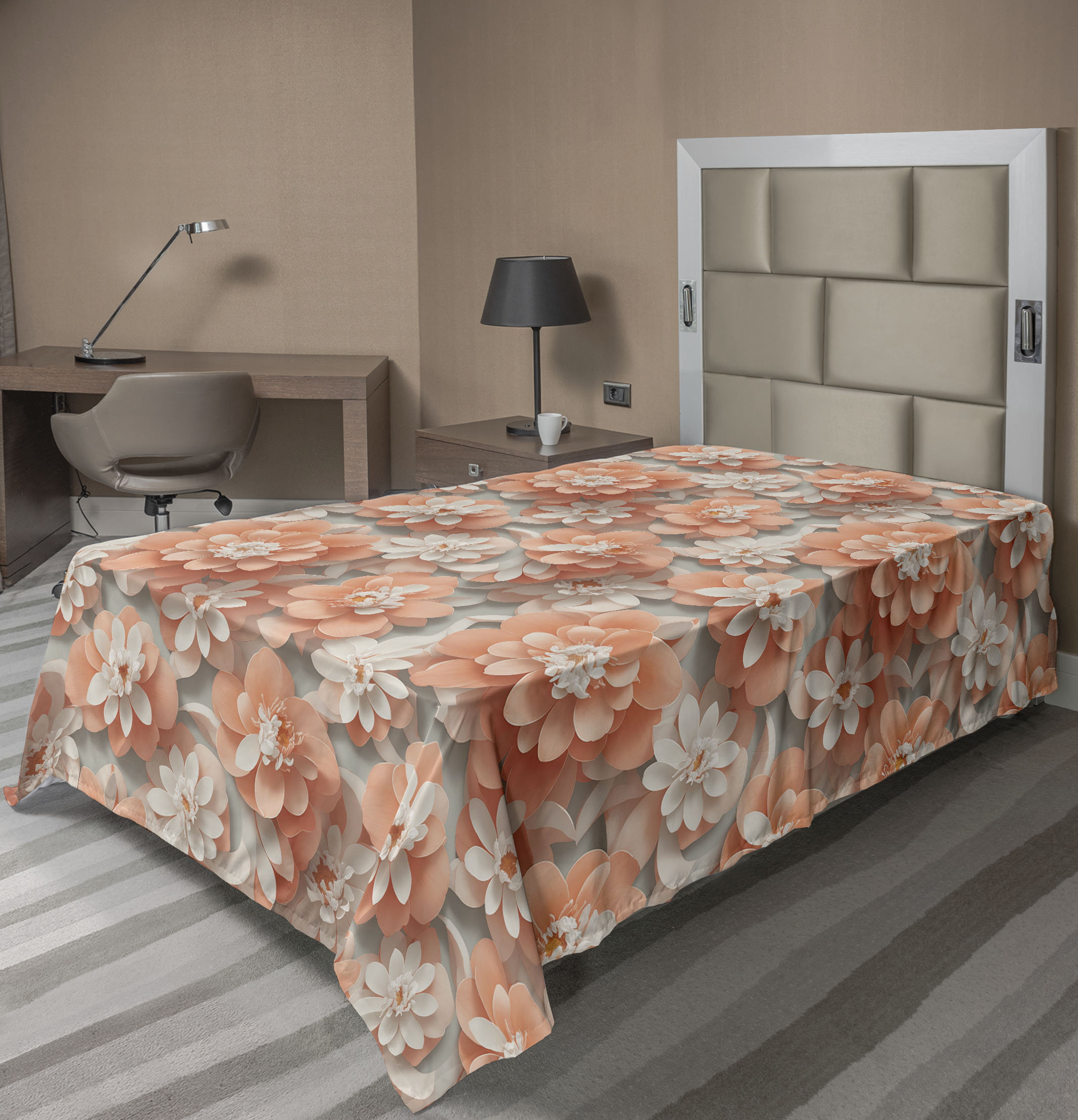 Ambesonne Vintage Floral Flat Sheet Orange White Flowers Salmon Pale ...