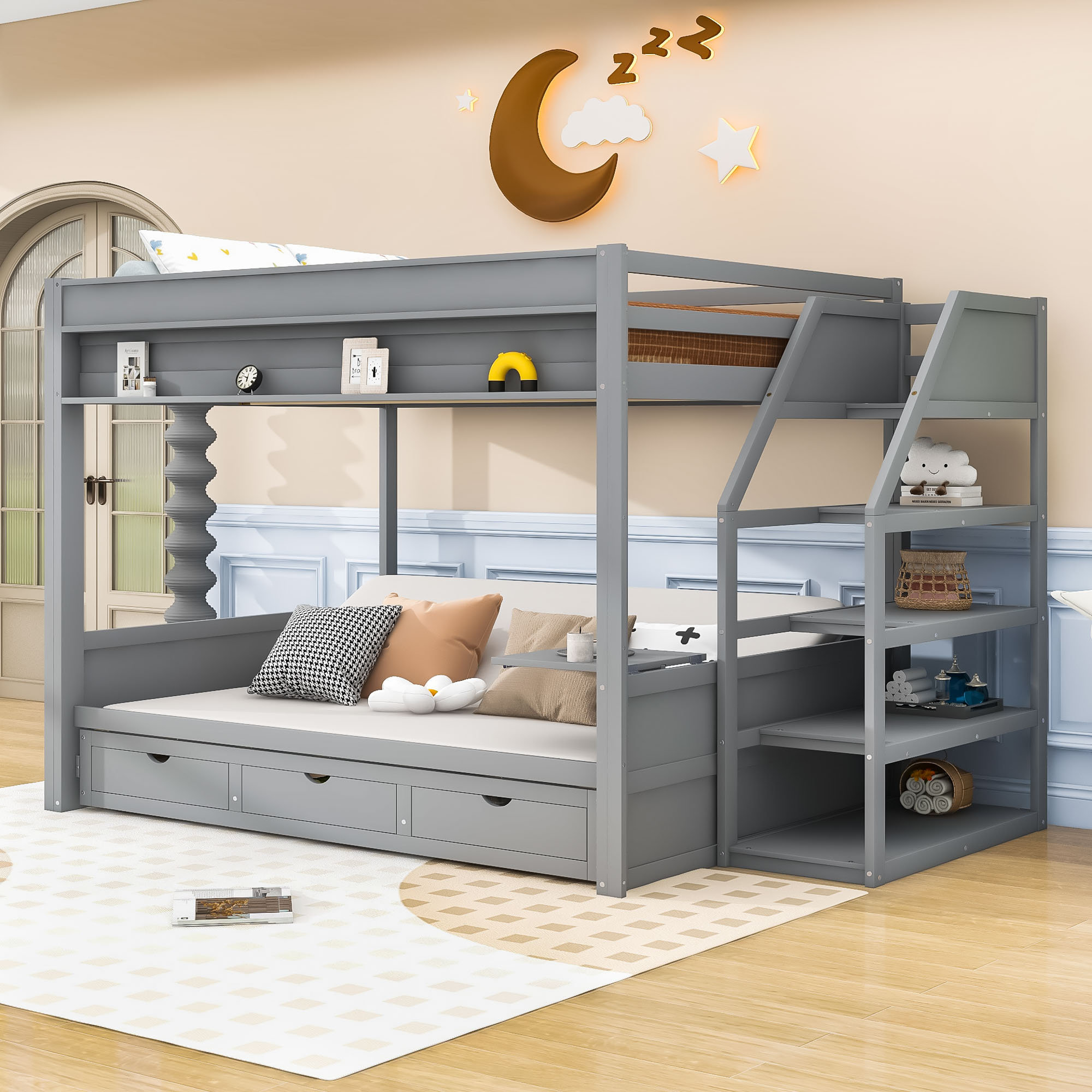 Harriet Bee 3 Drawers Full Over Full Convertible Bunk Bed With Storage ...