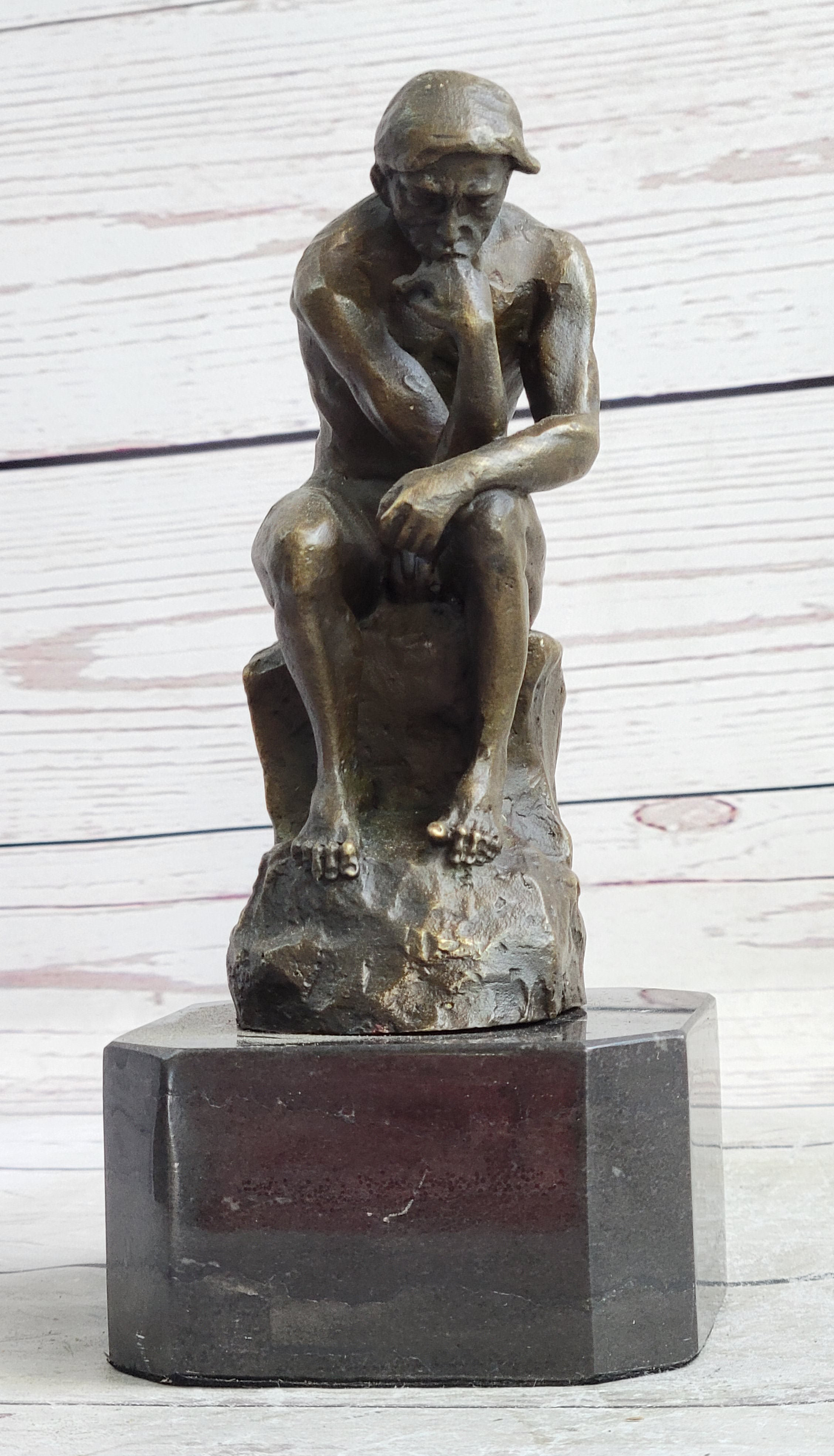 Lark Manor™ The Thinker Thinking Man by Auguste Rodin Bronze Sculpture Statue Figure on Marble ...