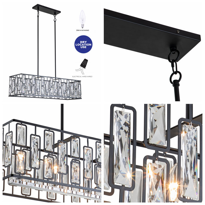 Willa Arlo Interiors Marchand 5-Light Crystal 35.5"W in Black Dimmable ...
