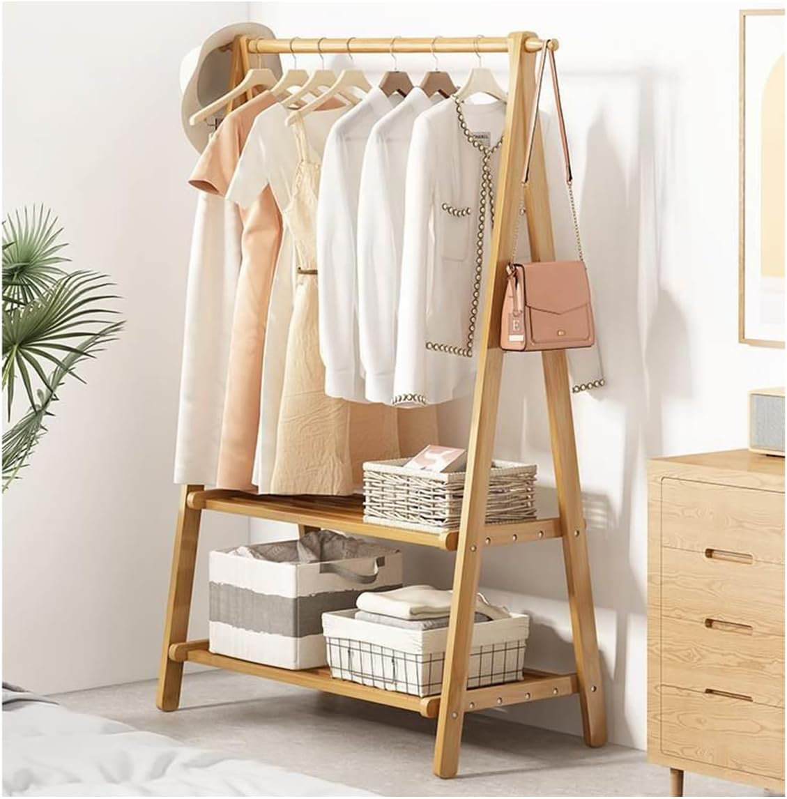 Ebern Designs Bamboo Free Standing Foldable Clothes Rack, Coat Rack ...