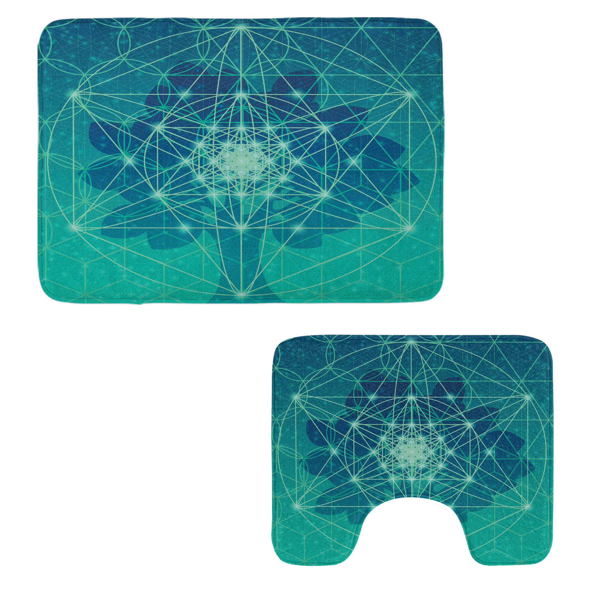 East Urban Home Teal Bathroom Rug Set 2 Pieces Rectangle & Contour Mats ...