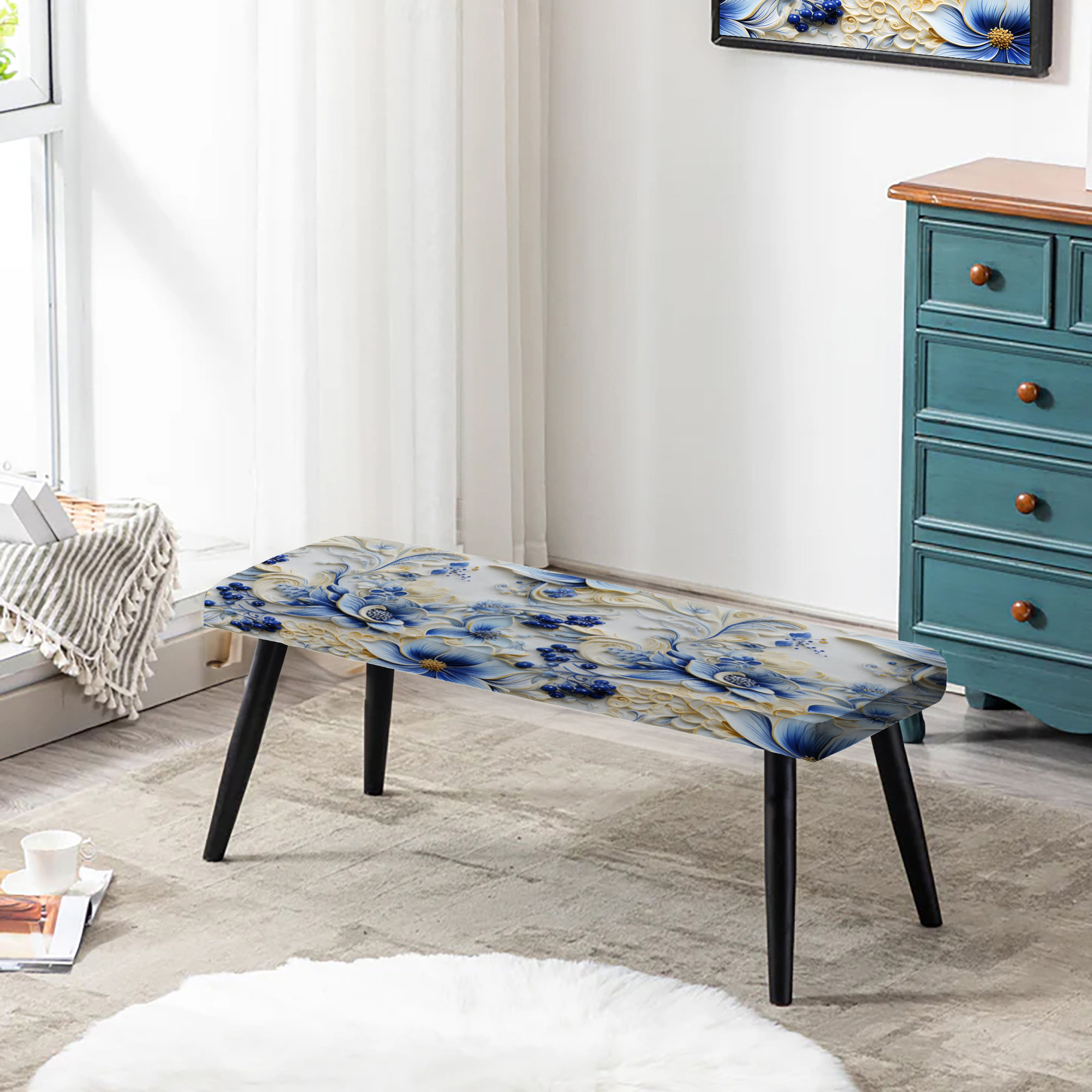 Design Art Nautical Allure Paisley Pattern V - Paisley Upholstered Black Bench - Wayfair Canada