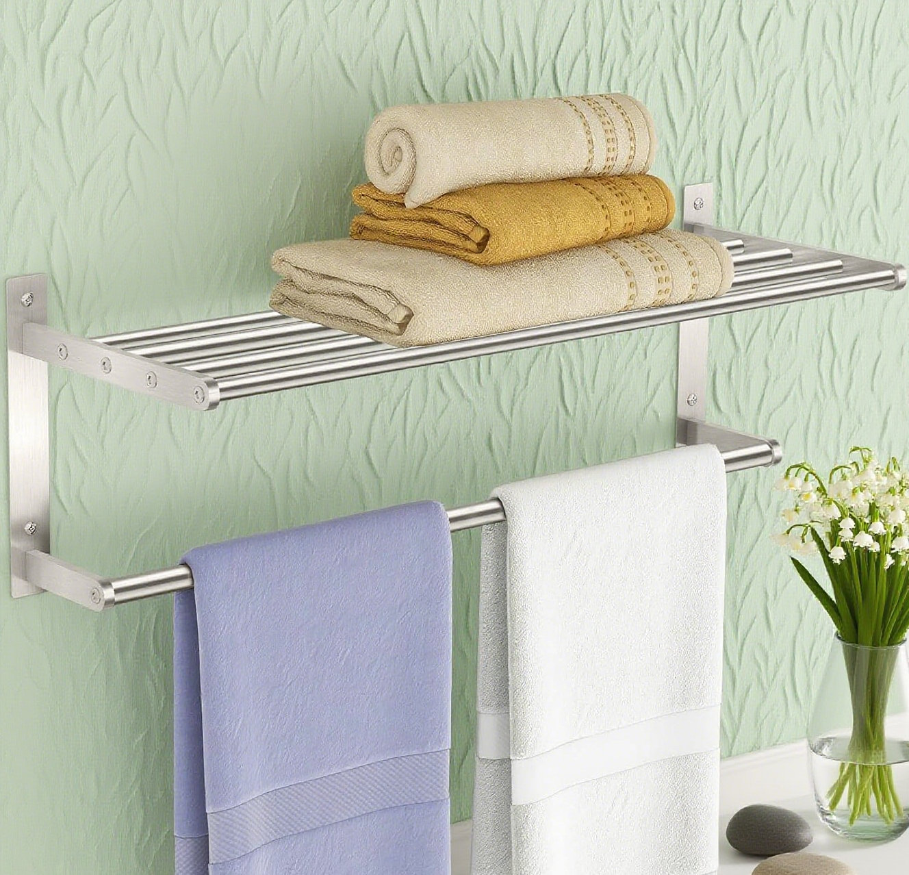 ACE-Space69 Stainless Steel Bathroom Towel Rack With Shelf - 2 Tier ...