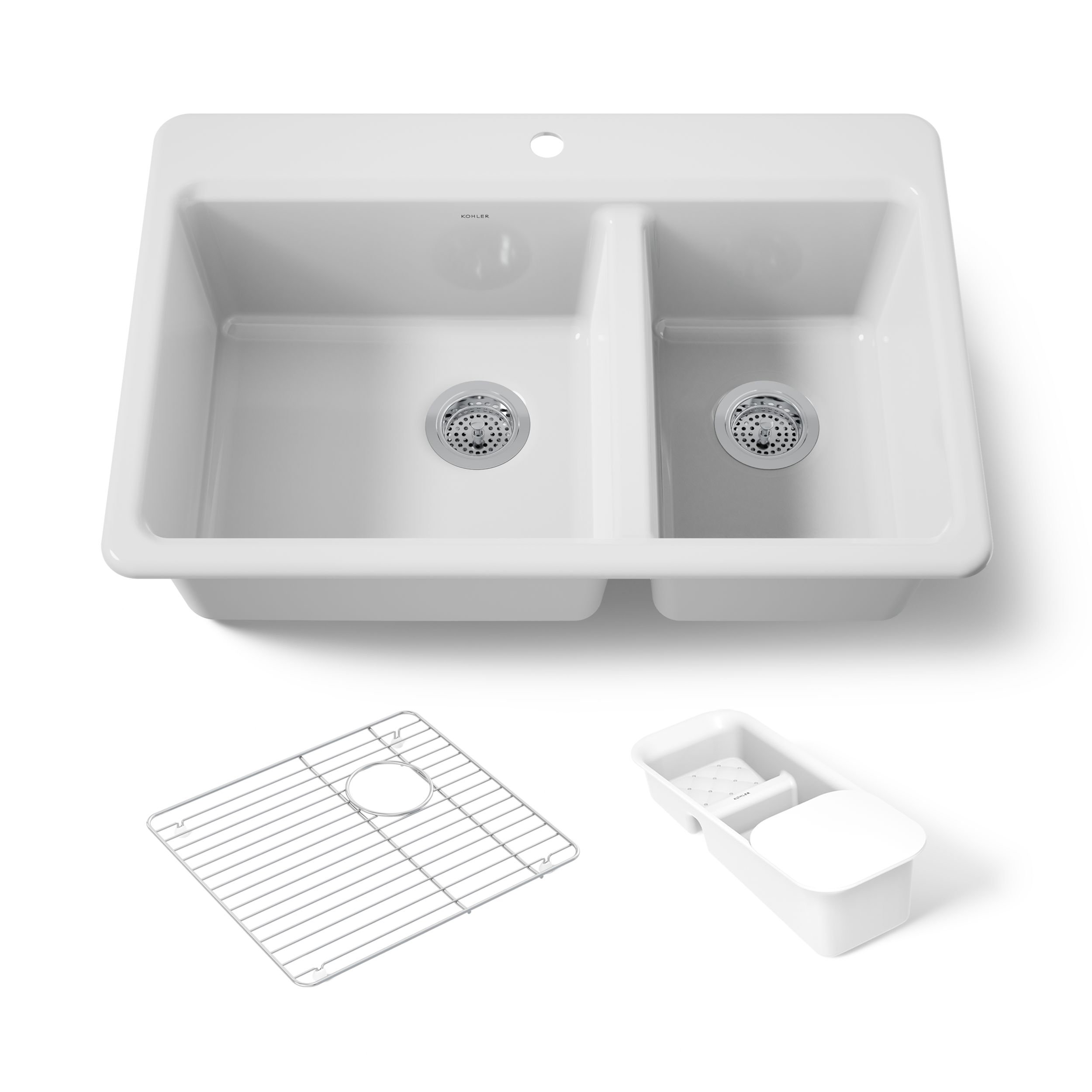 Kohler Riverby 33" x 22" x 9.63" Top-Mount Large/Medium Double-Bowl ...