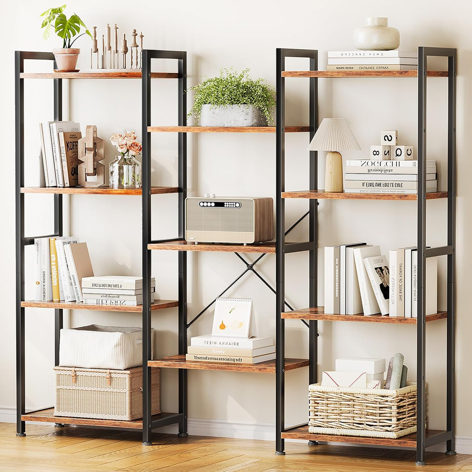 17 Stories Contemporary Bookcase with 14 Open Display Shelves, Country ...