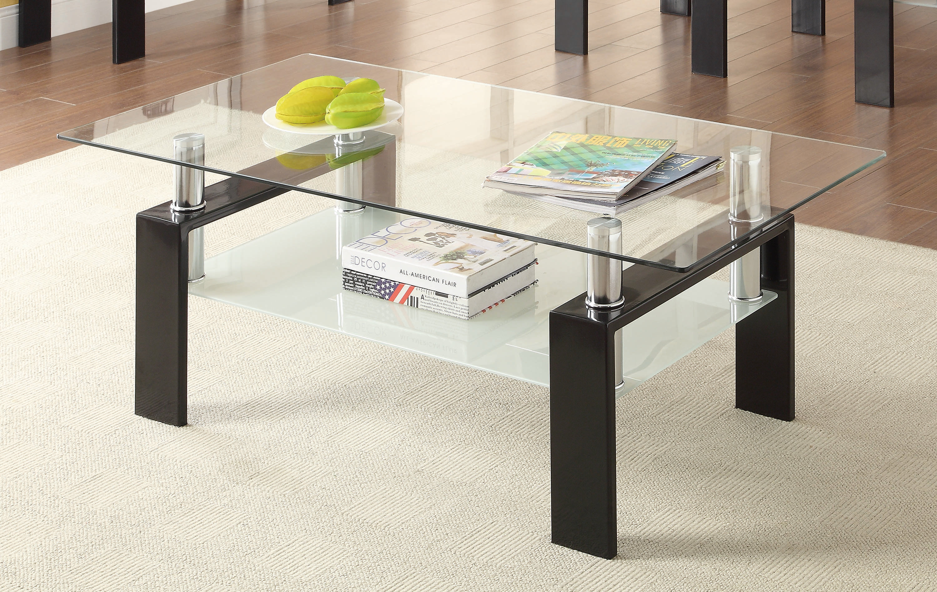Latitude Run® Dyer Rectangular Glass Top Coffee Table With Shelf | Wayfair