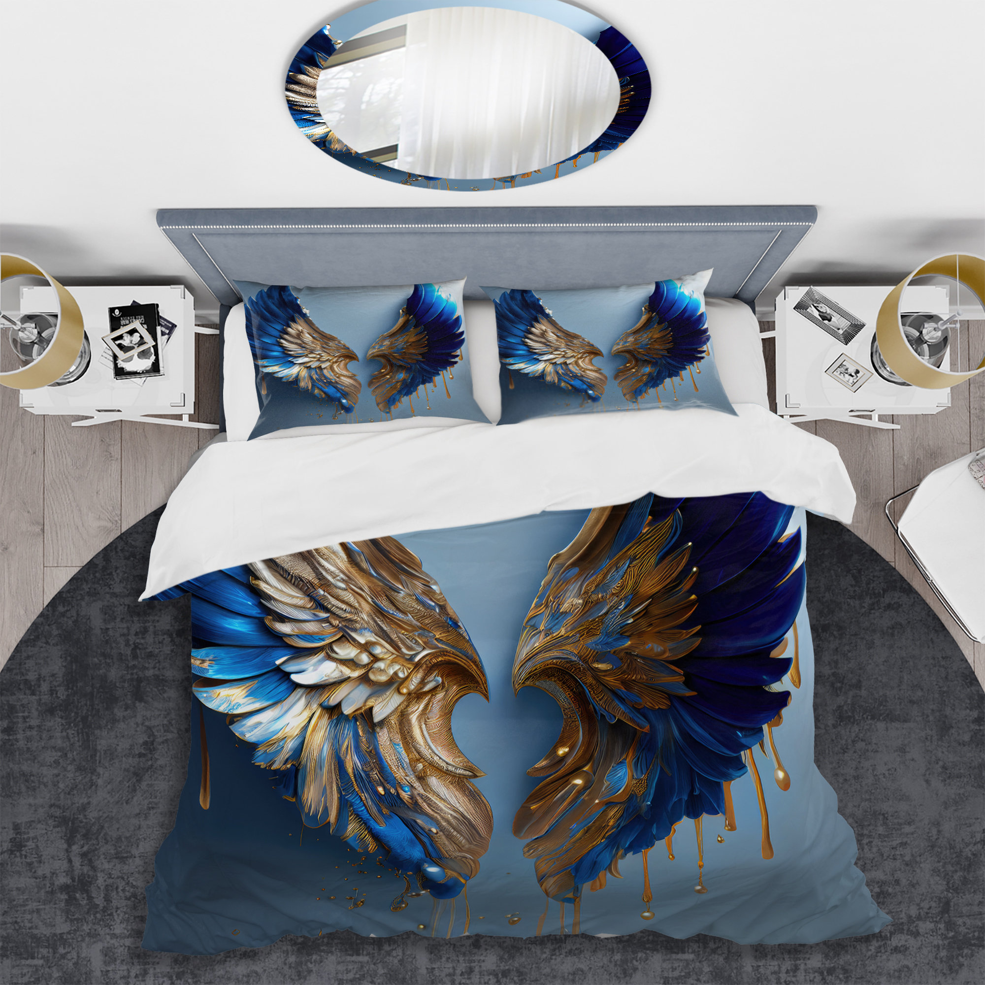 Design Art Blue And Gold Angel Wings V BeddingMicrofiber / Polyester ...