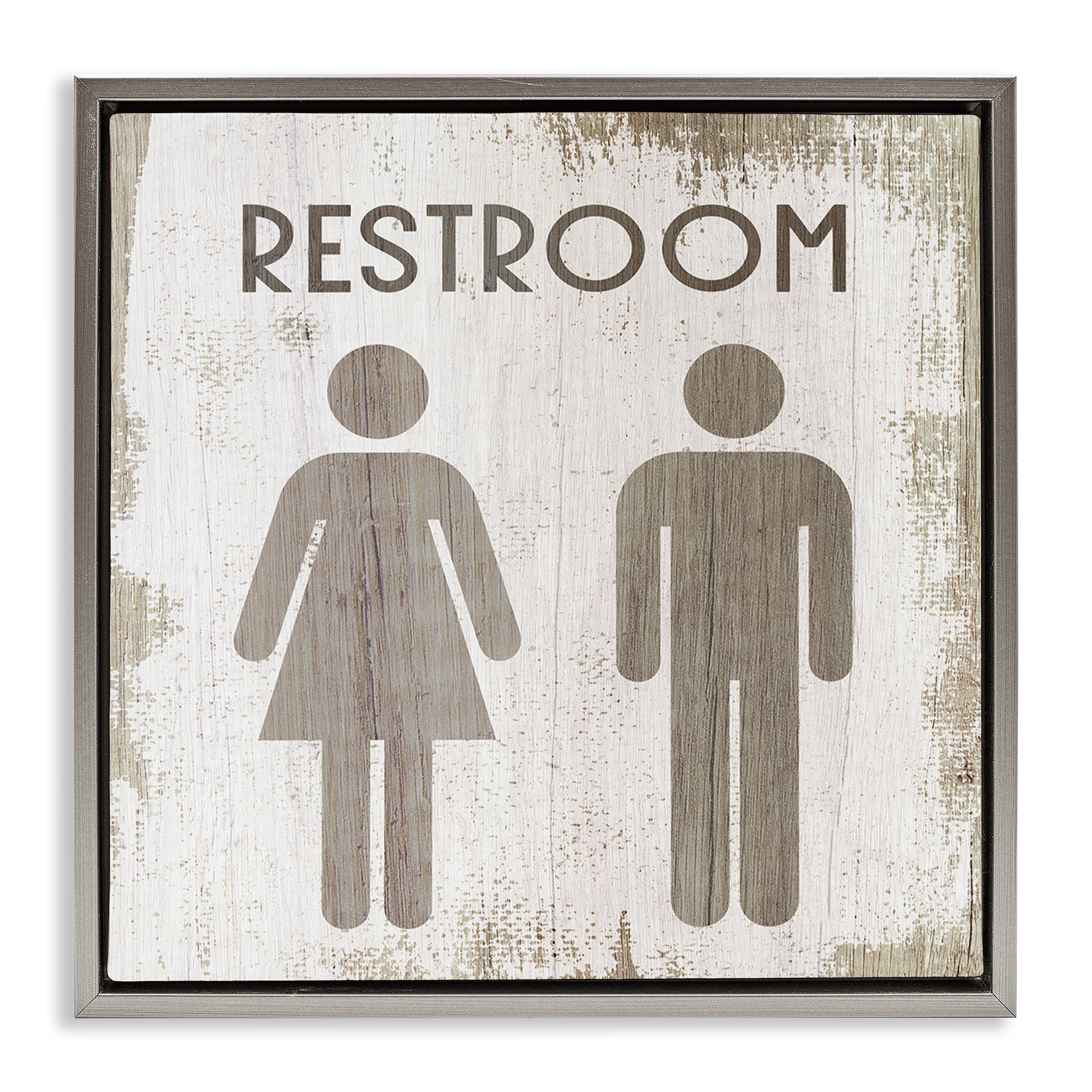 Trinx Vintage Restroom People Silhouettes Framed Floater Canvas Wall ...