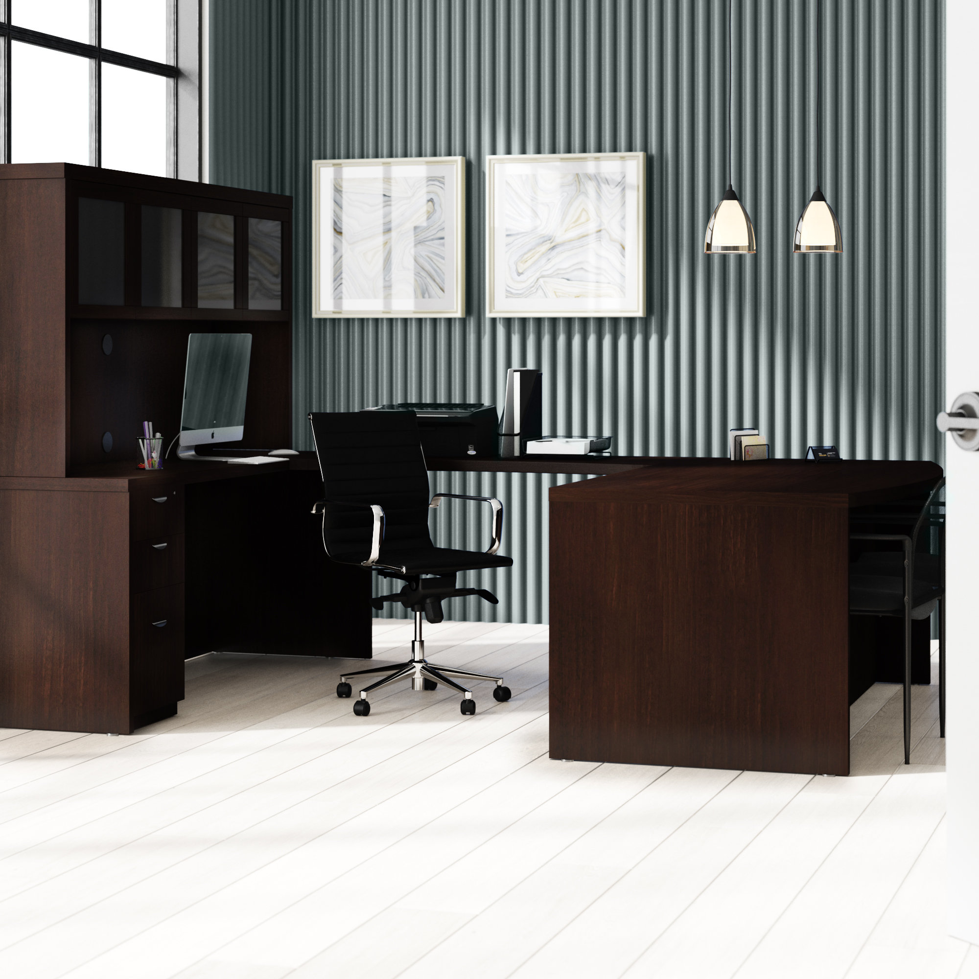 Safco Products Company Mira Series U-Shape Executive Desk with Hutch ...