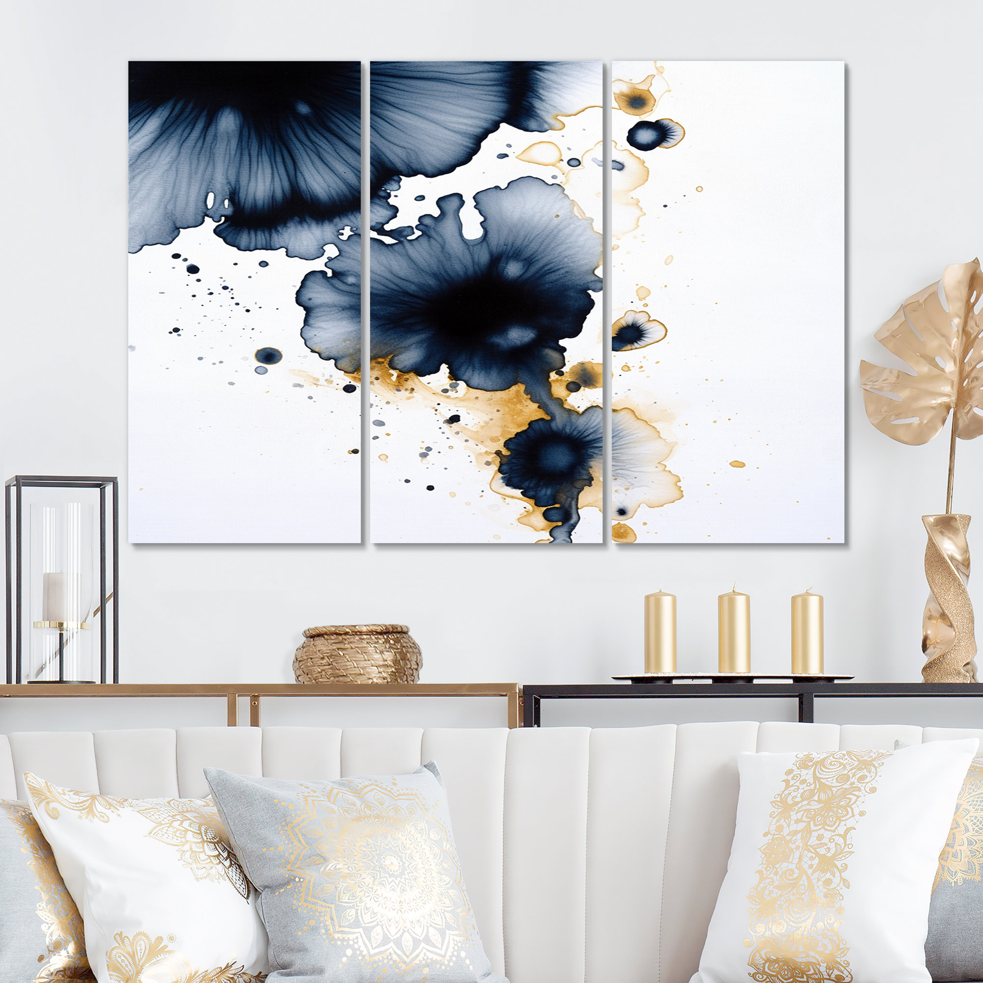 Brayden Studio® Crossroads Of Blue Grooves Abstract Ink Gold I On ...