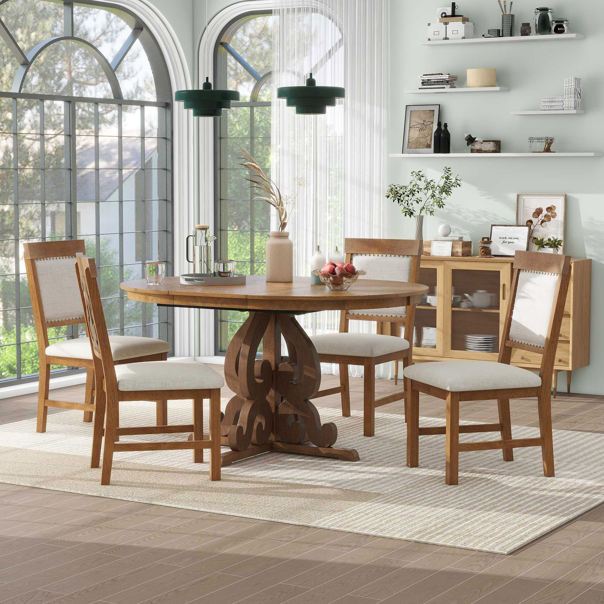 Lark Manor™ 5-Piece Retro Functional Dining Set, 1 Extendable Table ...