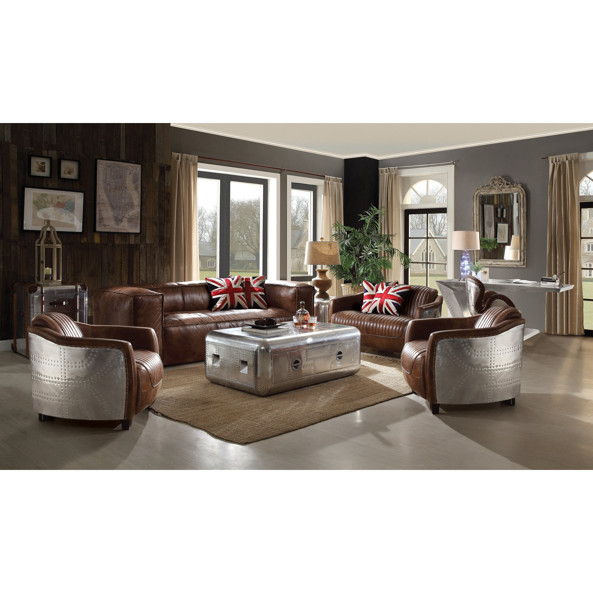 DELTA FURNITURE Brancaster Retro Brown Top Grain Leather& Aluminum ...
