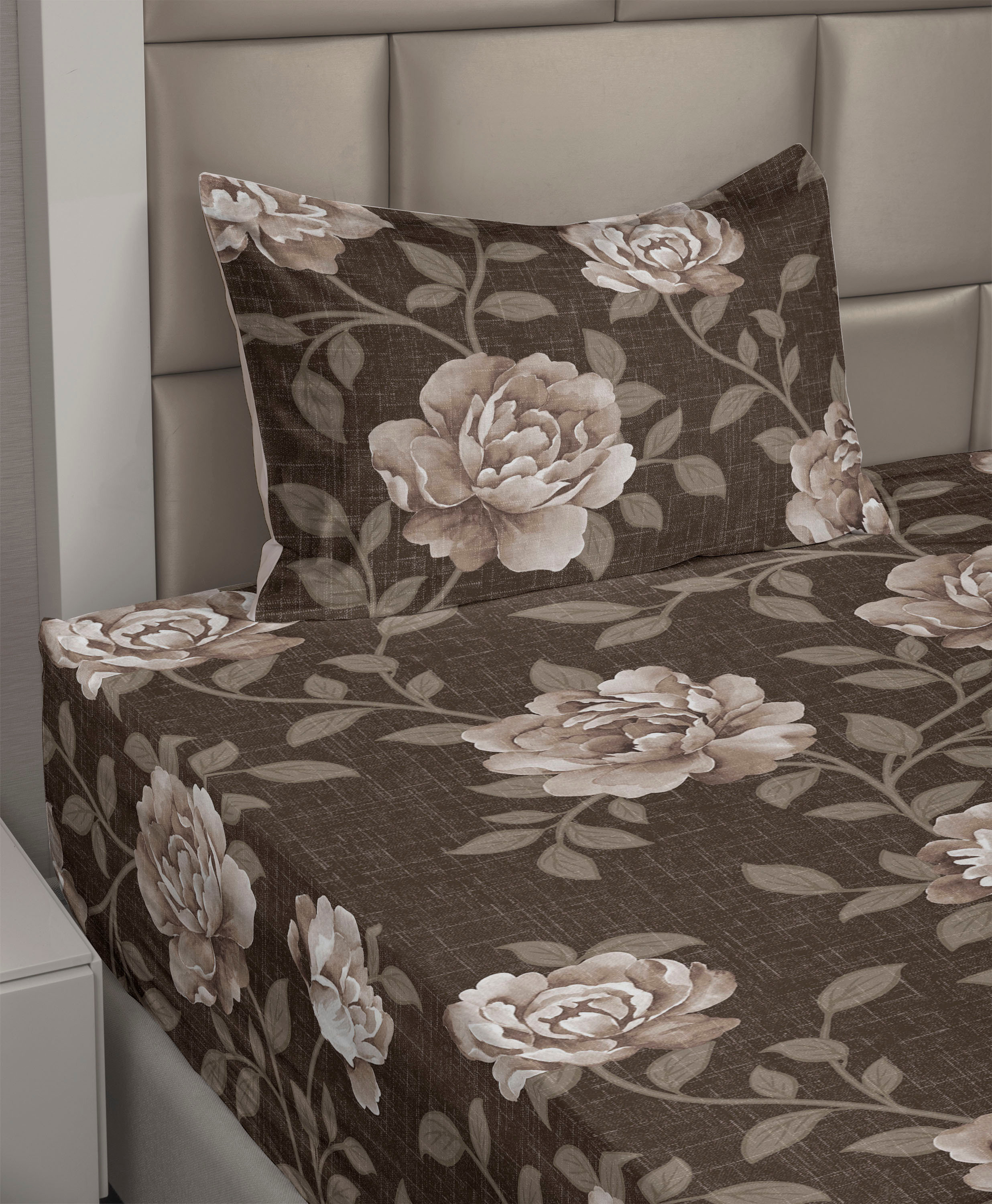 Ambesonne Rose Sheet Set Retro Effect Romantic Floral Brown and Umber ...