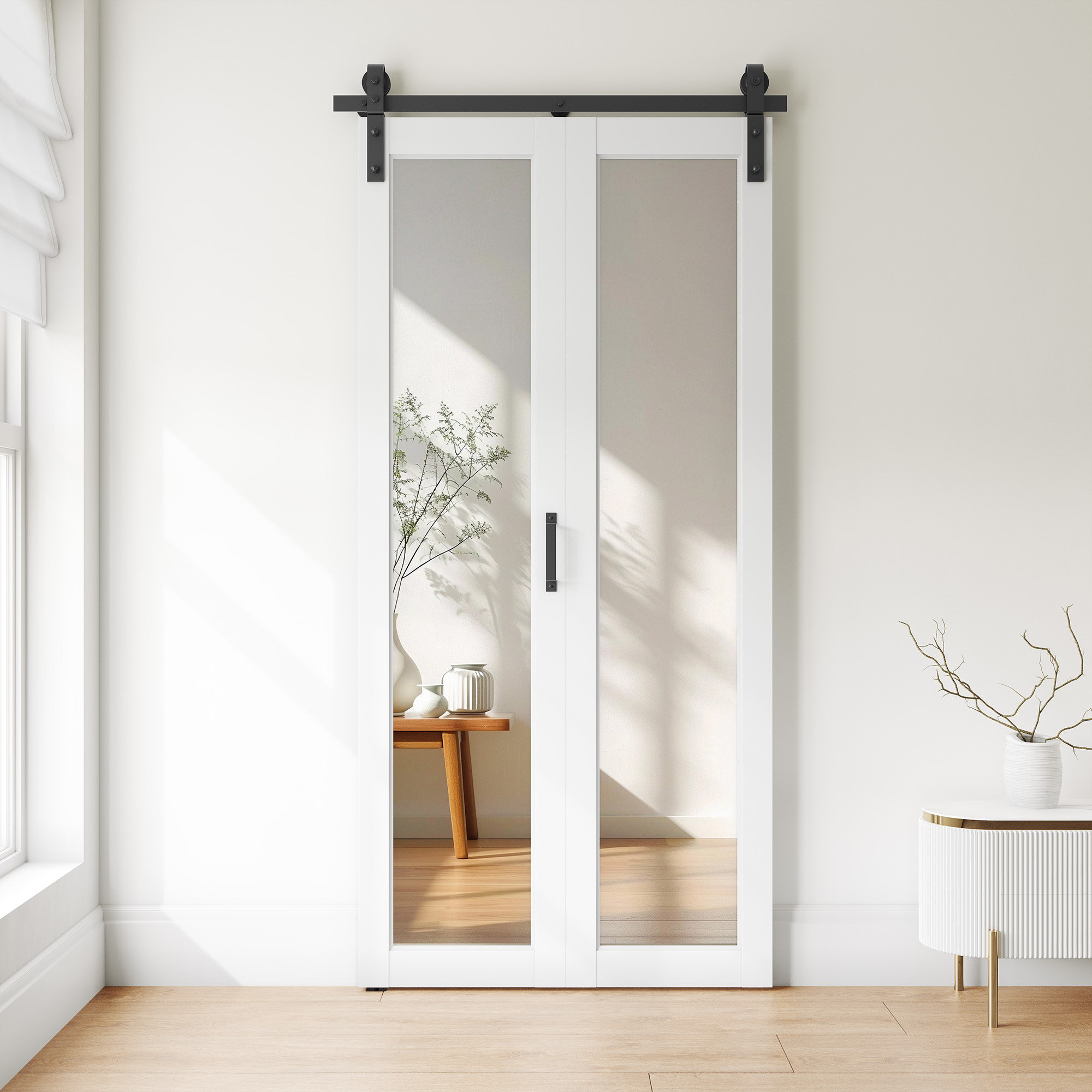 DoorFusion 84'' Mirror Bi-Fold Sliding Single Barn Doors with Hardware ...