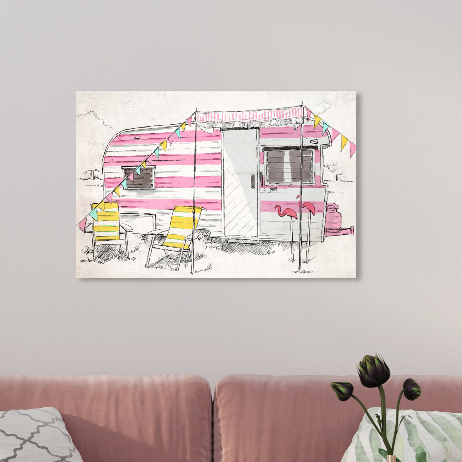 Oliver Gal Prints Pink Camper - Wrapped Canvas Painting Print | Wayfair