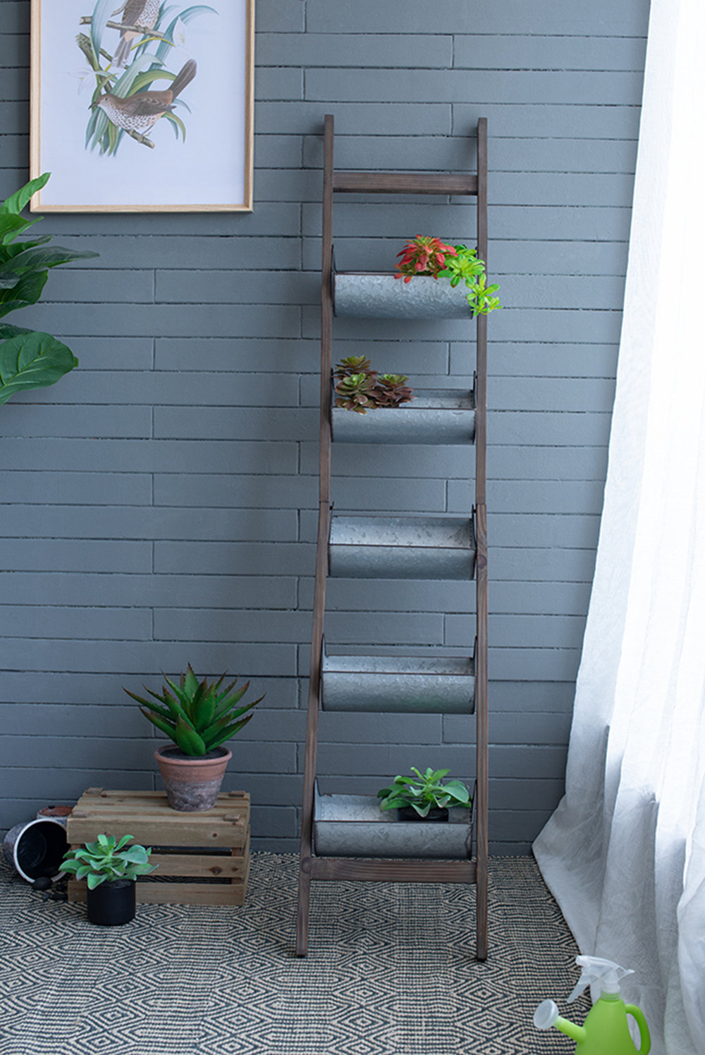 Ophelia & Co. Farmhouse Foldable Reed Galvanized And Wood Ladder ...