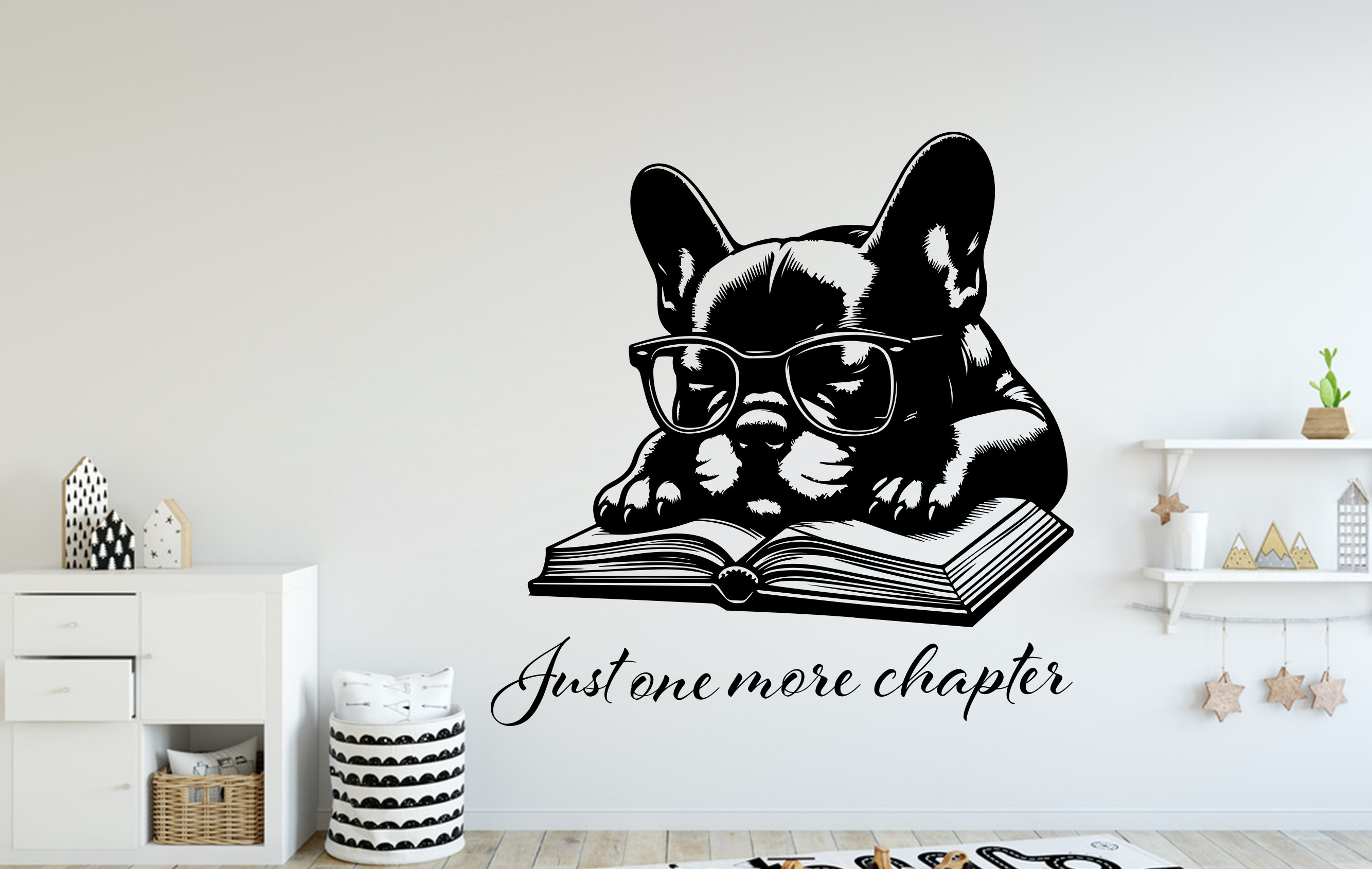 Trinx French Bulldog Reading Book Wall Decal Dog Decor Book Dog Wall ...