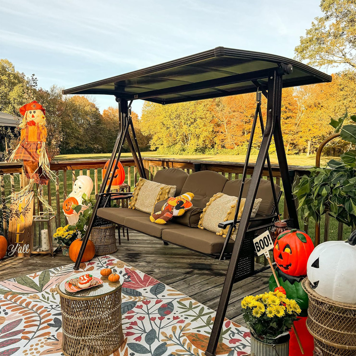 Purple Leaf 3-seat Large Porch Swing with Stand with Adjustable PVC ...