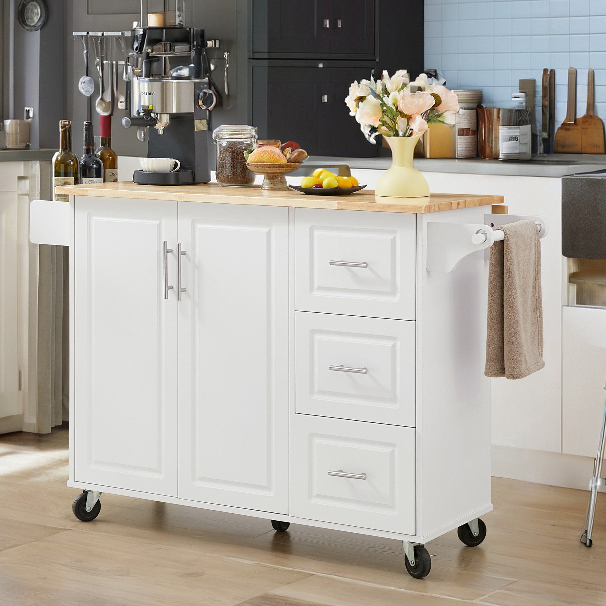 Lark Manor Kitchen Island With Drop Leaf Countertop, Rolling Kitchen ...