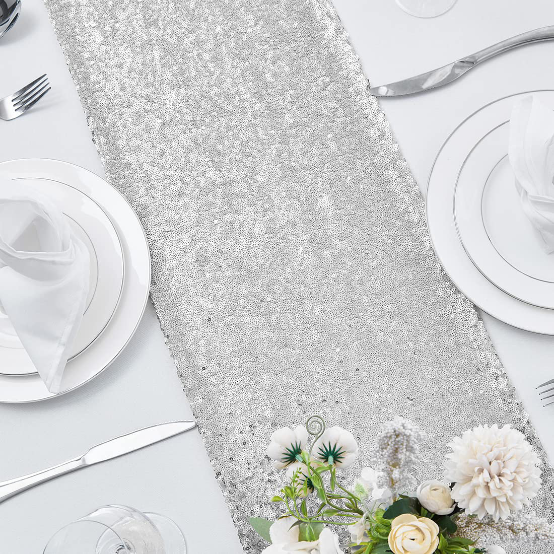 Mercer41 6 Packs 12 X 72 Inches Silver Sequin Table Runner, Glitter ...