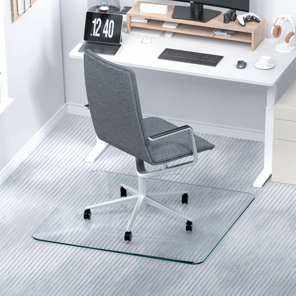 BEAUTYPEAK Tempered Glass Chair Mat For Hardwood Floor, Clear Tempered ...