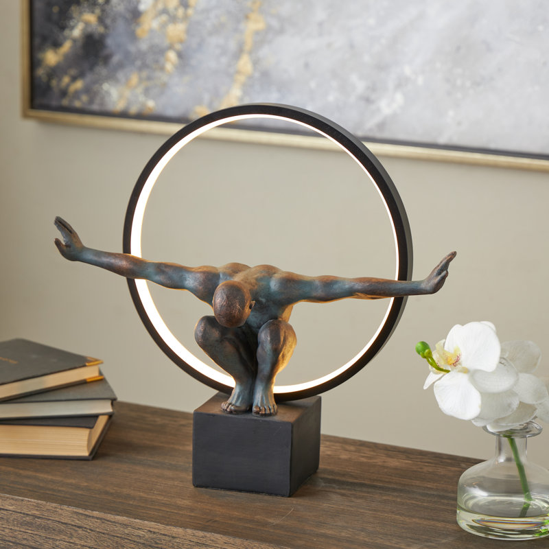 Ivy Bronx Cole And Grey Resin Posing People Room Table Lamp With Circle ...