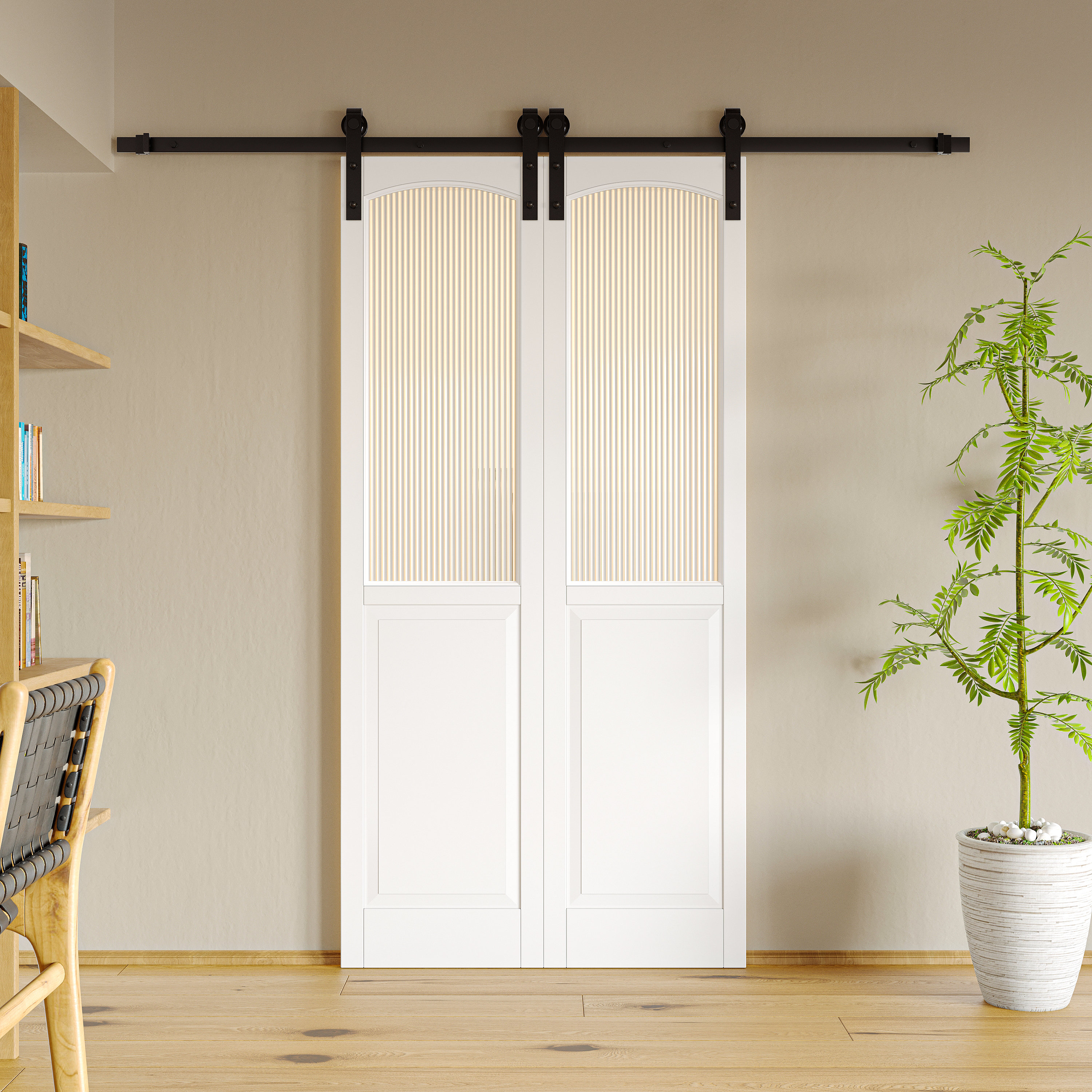 Win Stellar Moru Glass Double Barn Doors with Installation Hardware Kit ...