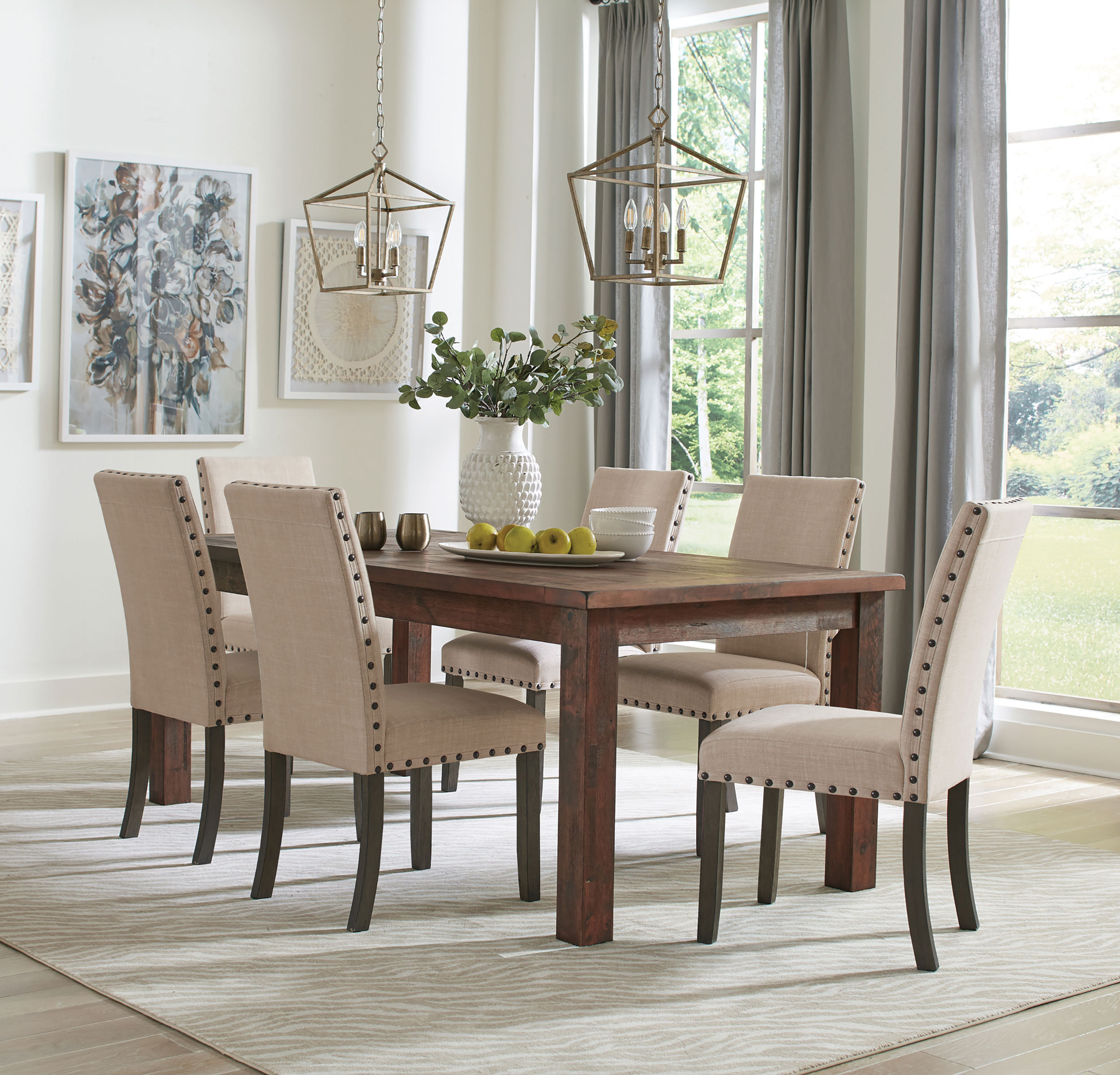 Newline Coleman 7-Piece Rectangular Dining Set Rustic Golden Brown ...