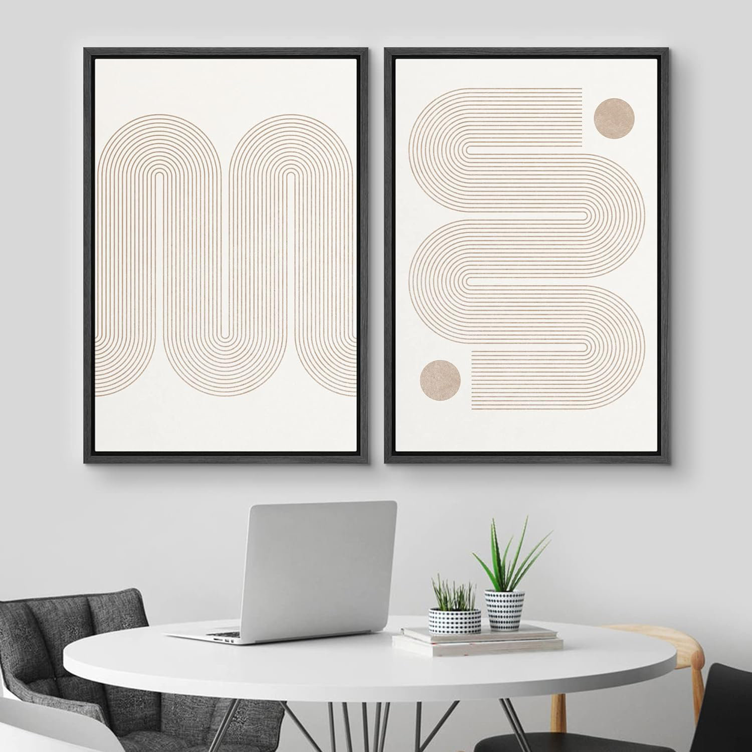 IDEA4WALL Geometric Line Pastel Tan Geometric Wave Polygons Framed On ...