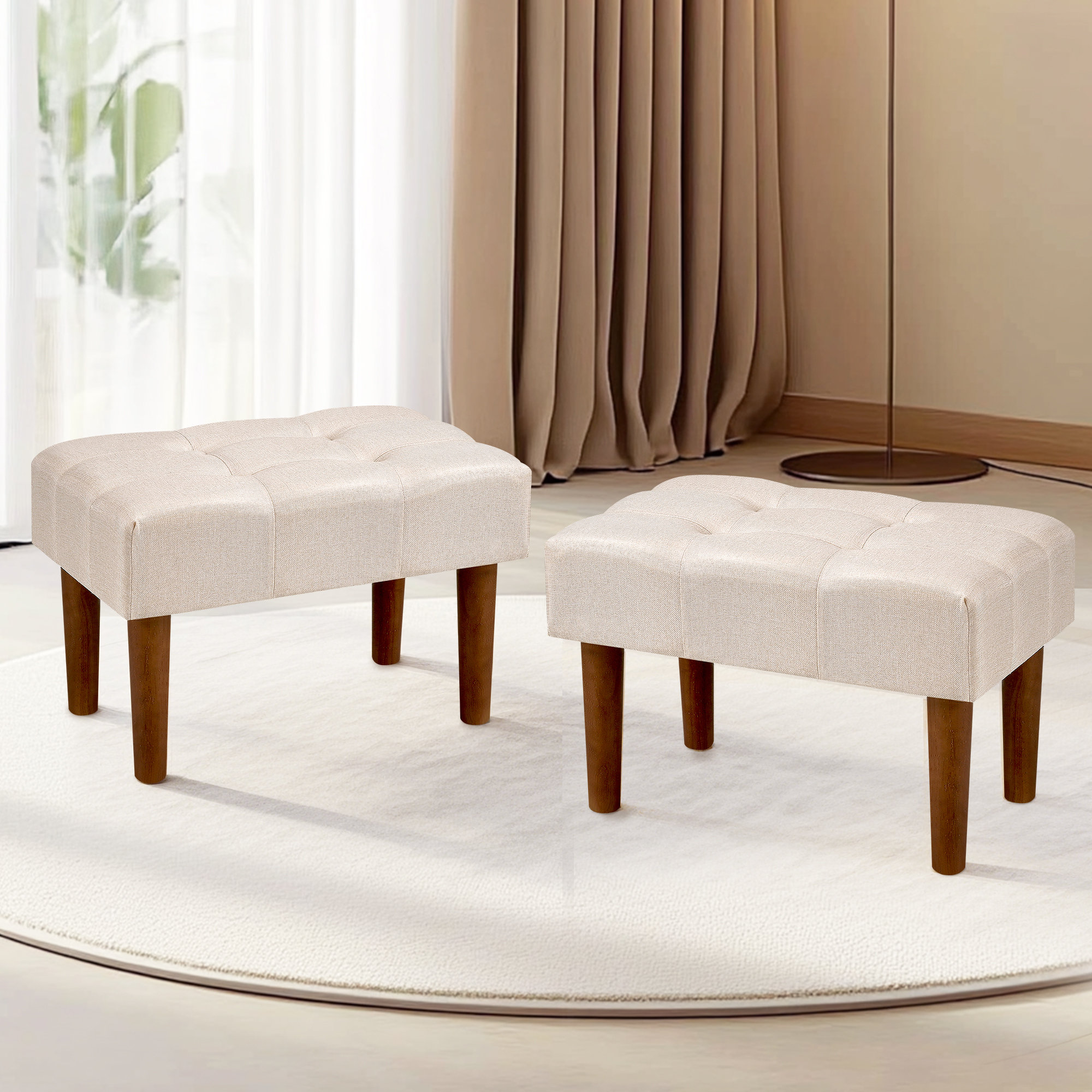 Ebern Designs 2 Pcs Small Foot Stool Ottoman, Linen Ottoman Foot Rest ...